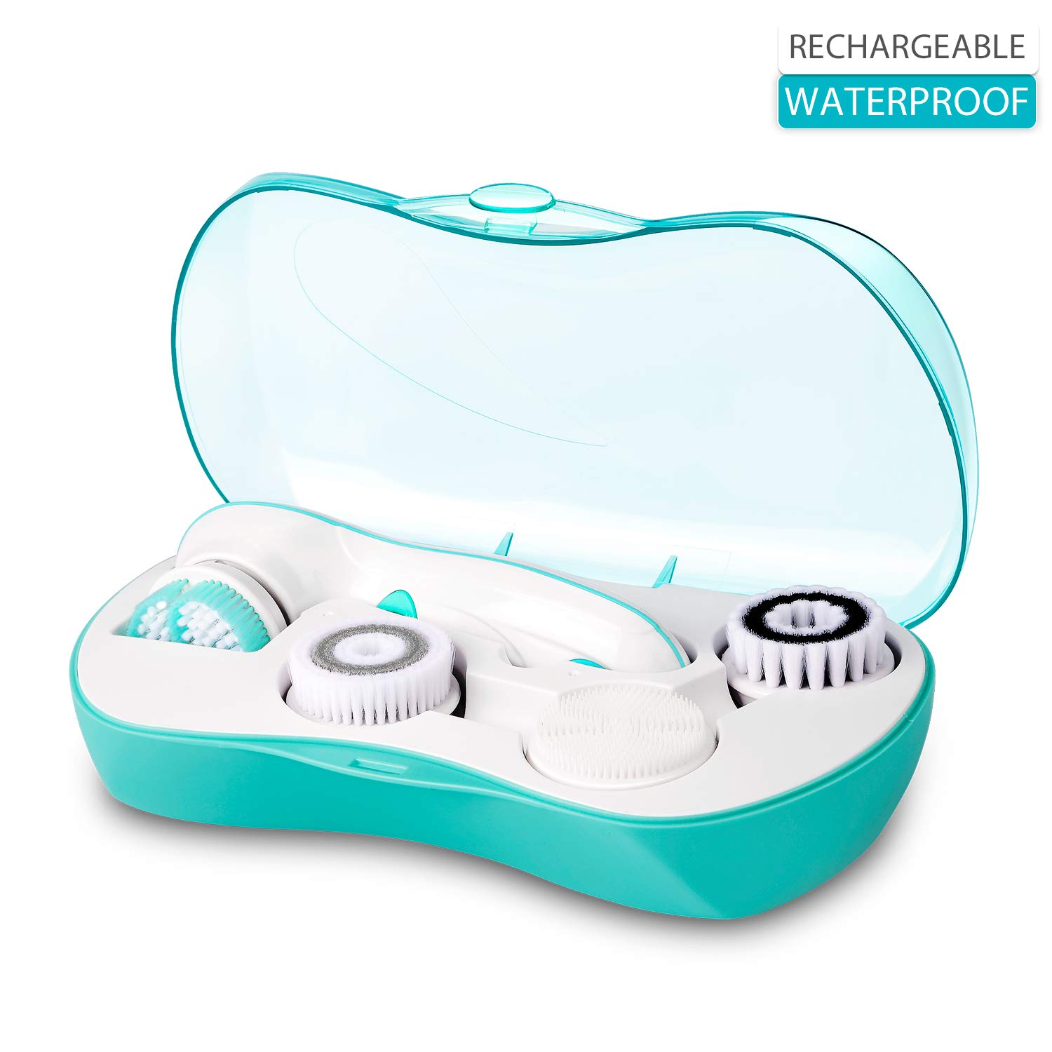 Rechargeable Facial Cleansing Spin Brush Set with 4 Exfoliation Brush Heads - Waterproof Face Spa System by CNAIER - Face Brushes for Cleansing and Exfoliating