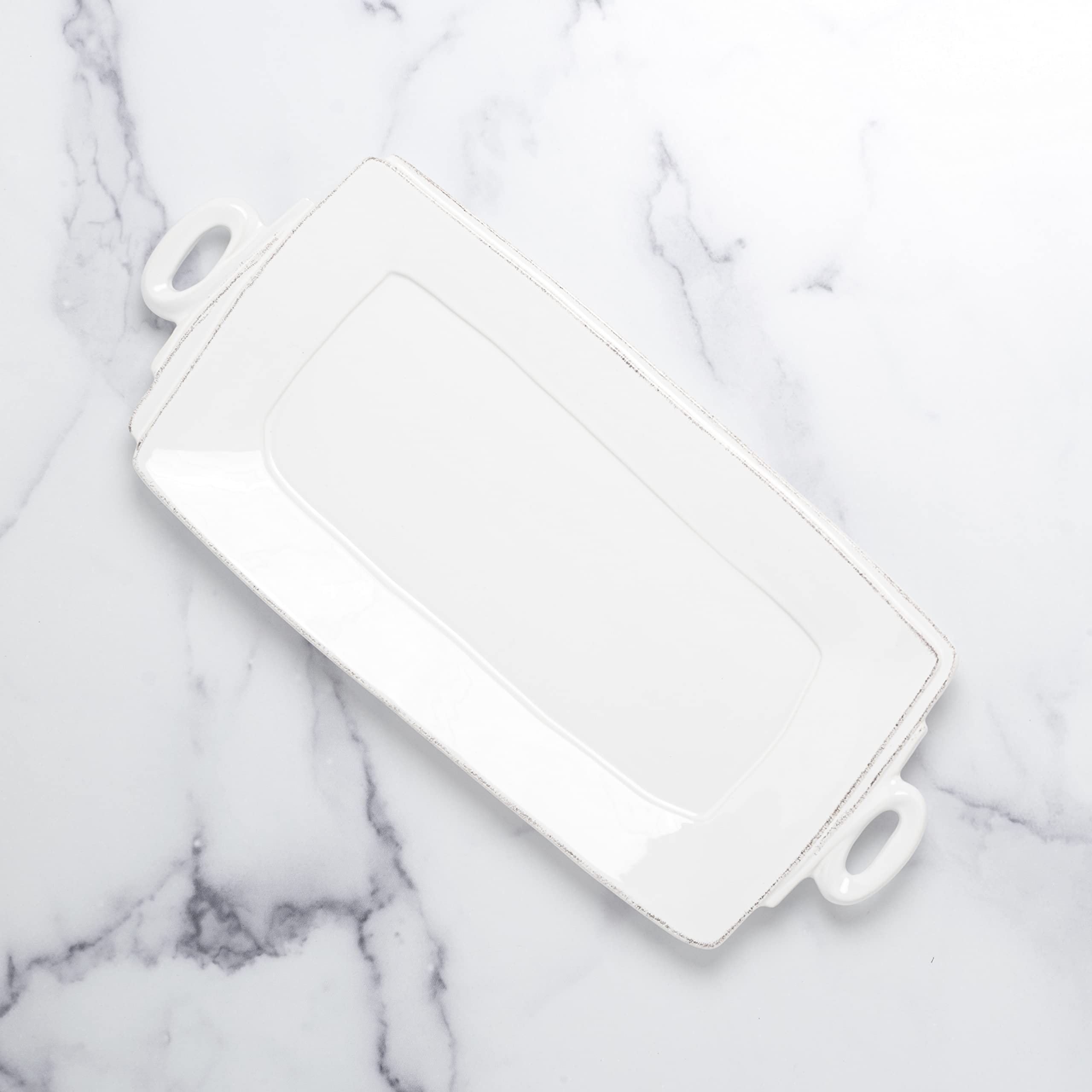 Vietri Lastra White Collection Italian Serveware Sets (Handled Rectangular Platter)
