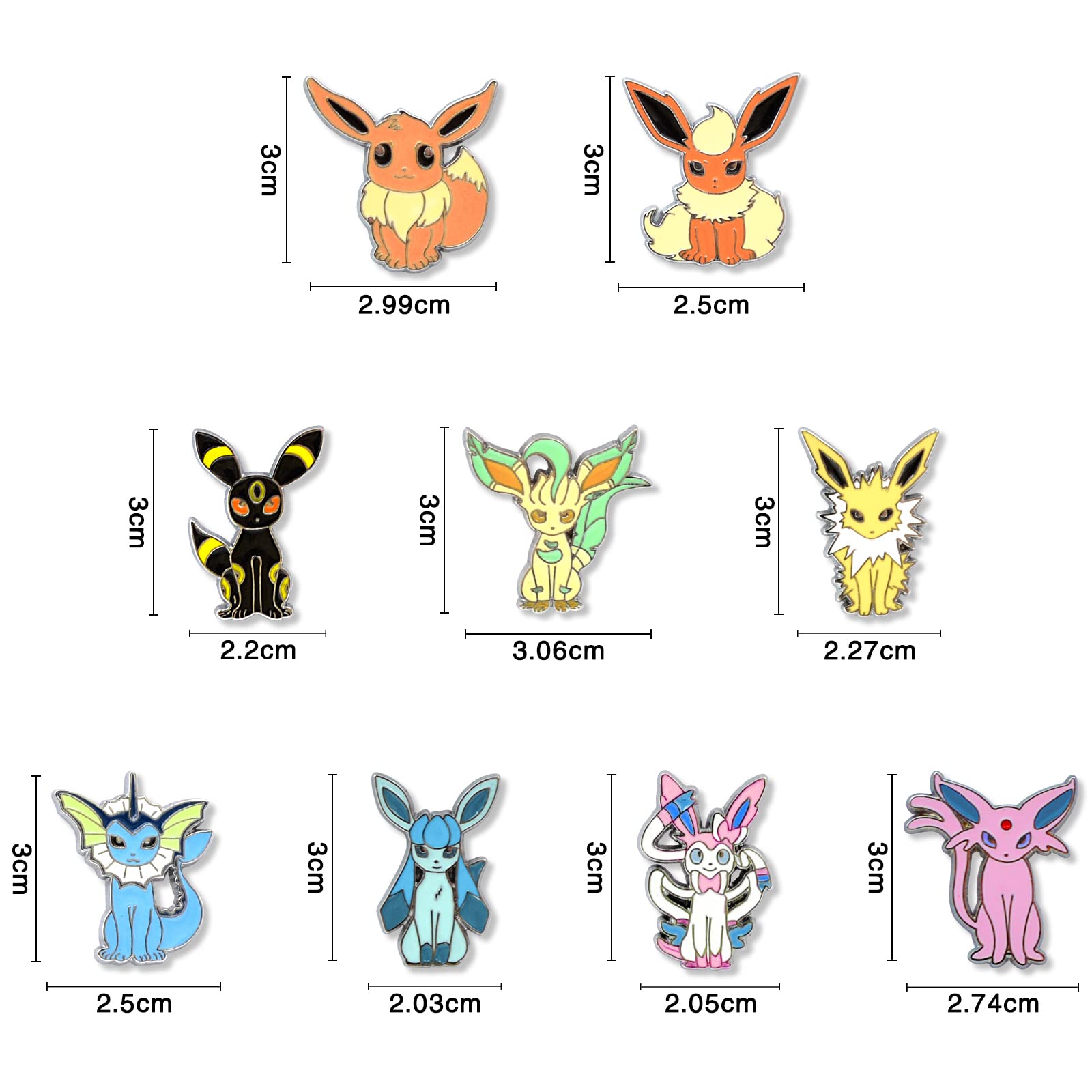 Pocket Monster Eevee Family Badge, Set of 9PCS Including Original Form and 8 Evolutionary Forms Including Box (Style 2)