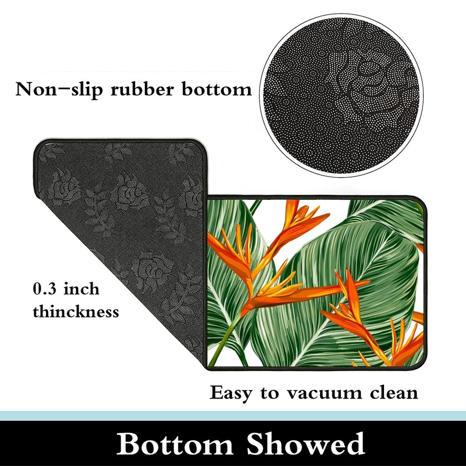 TsyTma Bird's Paradise Flower Kitchen Rug Tropical Flower Floor Mats Washable Non-Slip Bathroom Rug Runner Laundry Room Home Holiday Decor 39x20 Inch