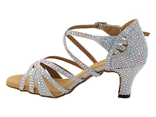 Very Fine Dancesport Shoes for Ladies' Ballroom, Latin, Salsa Dancing - Crystal Collection 3037Bling with 2.5 inch Heel (Silver Glitter Satin, Size 8)