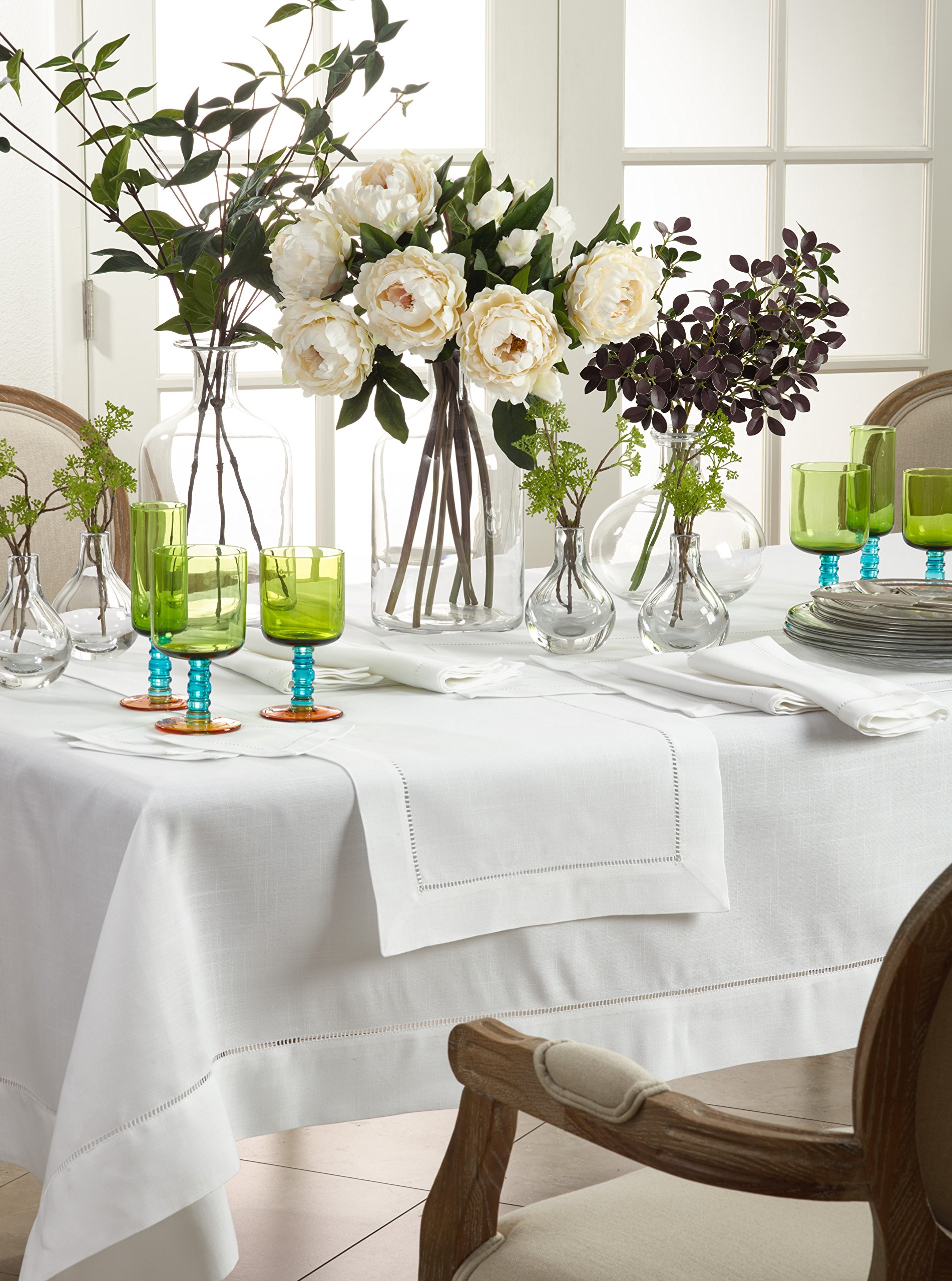 White Table Runner with Hemstitched Border - 16"x120" Oblong