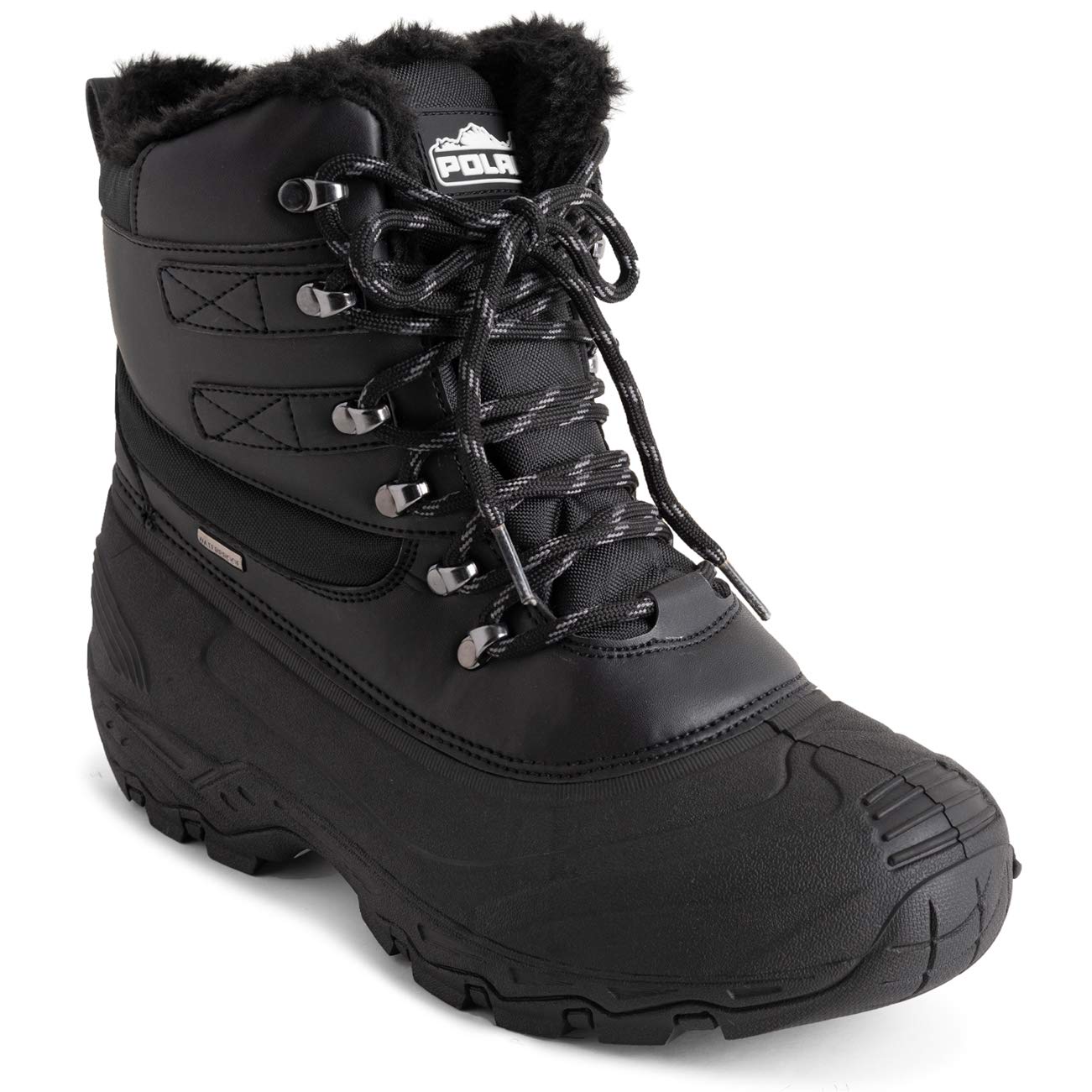 POLAR Mens Waterproof Outsole Deep Tread Fully Faux Fur Lined Winter Durable Snow Boots - Black Lace Up - EU41/US8 - YC0682