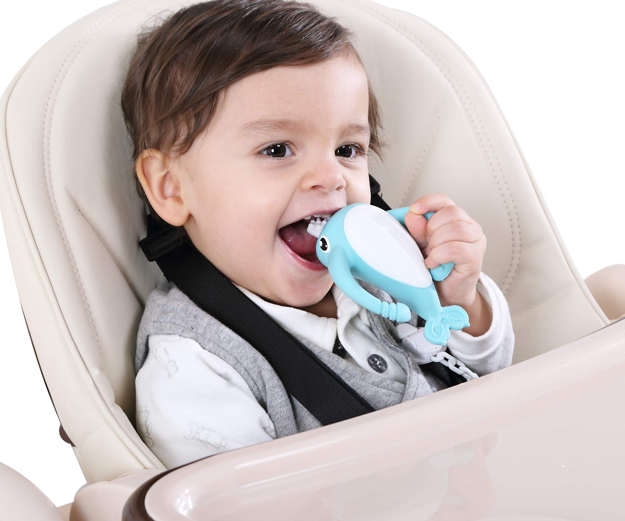 Smily Mia Nora Narwhal Soft Silicone Teething Toy/Toothbrush with Two Handles for 3M+ Babies Teething Pain Relief,Purple