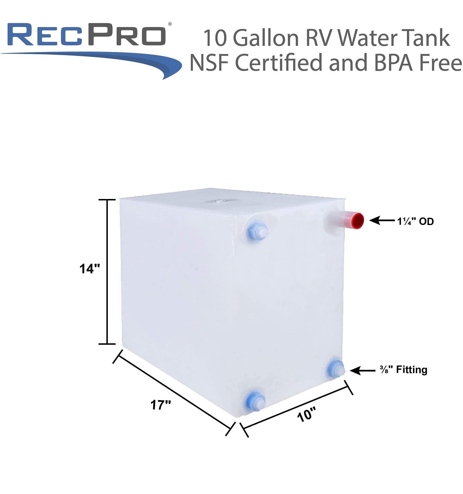 RecPro 10 Gallon RV Fresh Water Tank 17" x 14" x 10" | BPA Free | RV Water Tank | Gray Water | Made in America