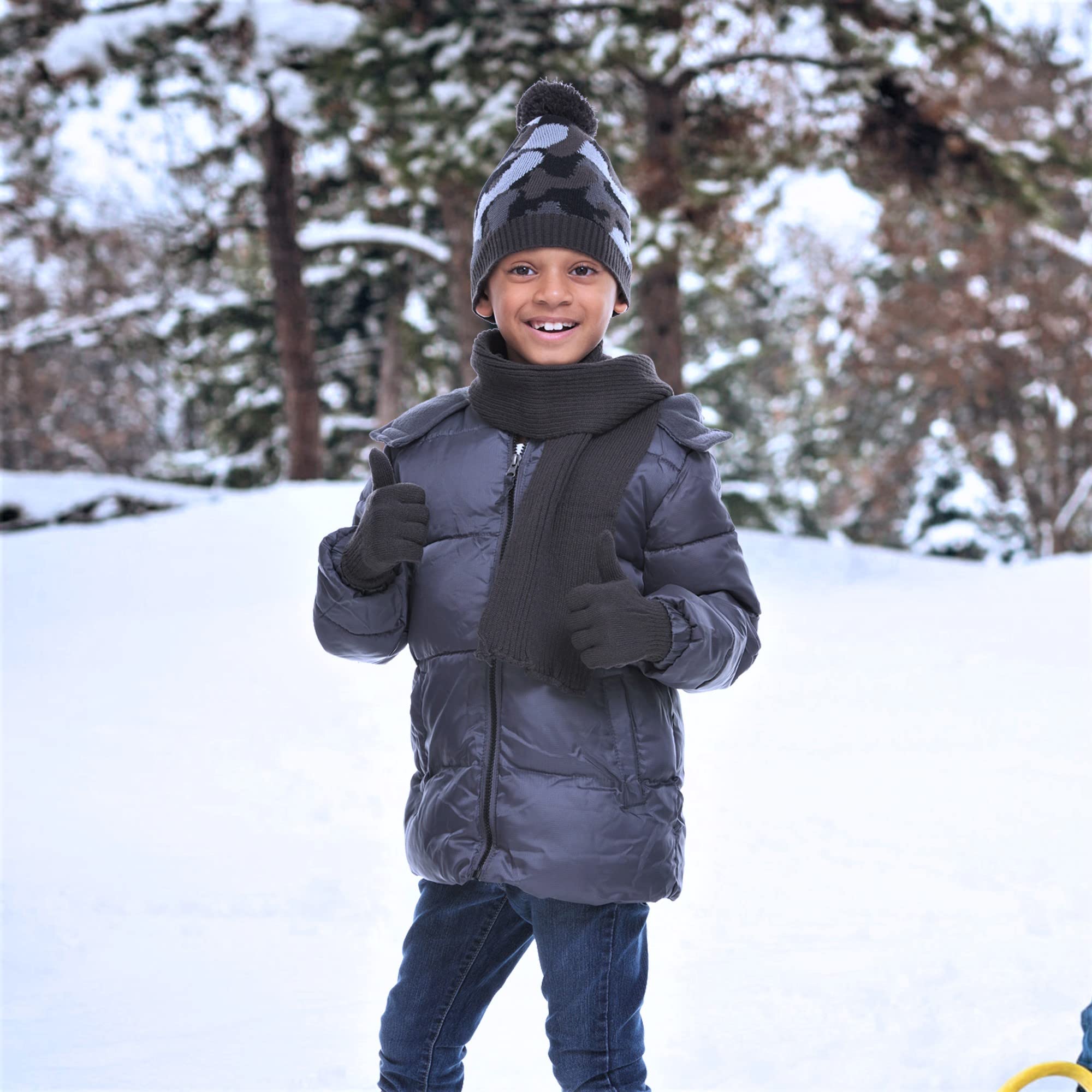 Polar Wear Boys Knit Set Hat Scarf Gloves, Grey (1317), One Size