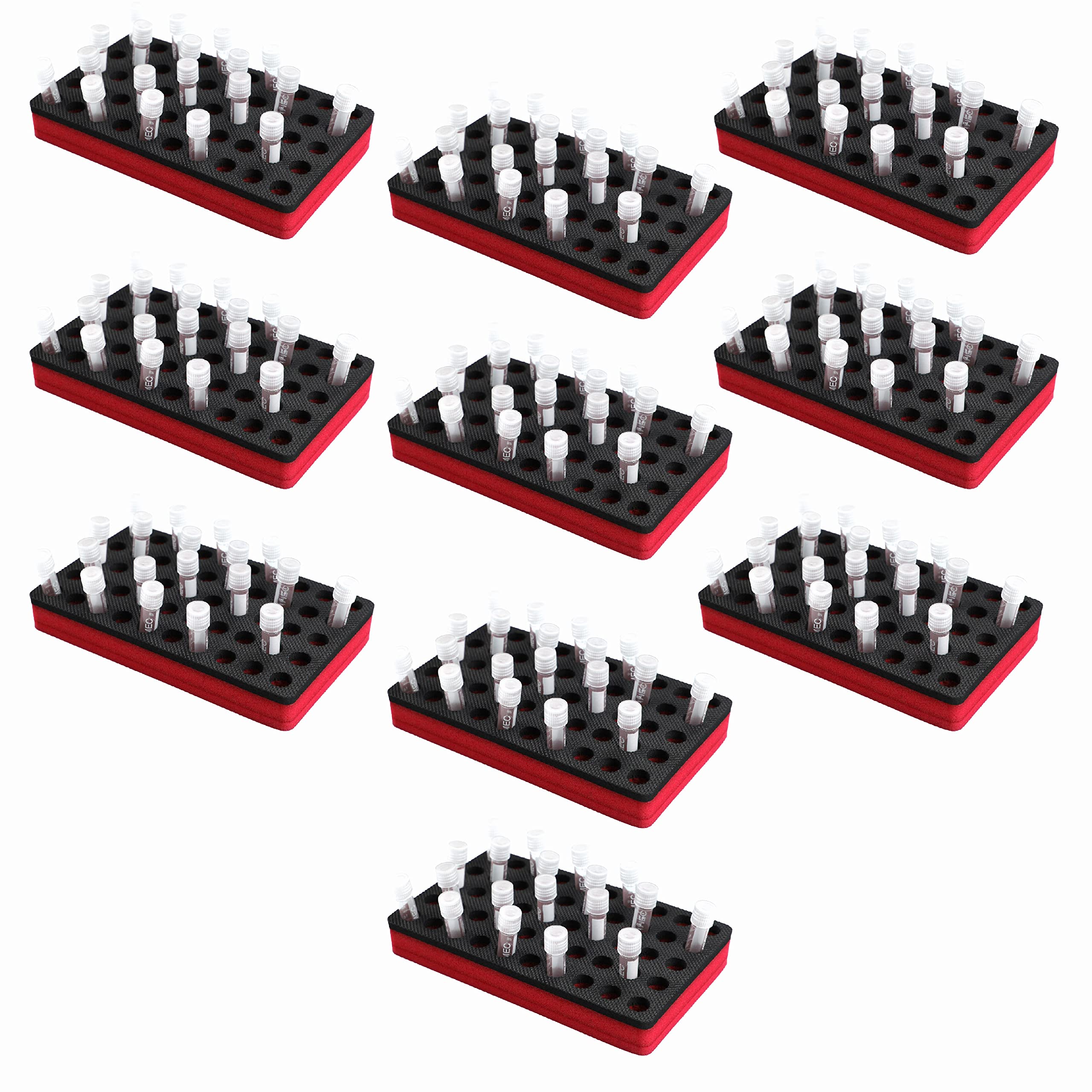 Polar Whale 10 Cryogenic Vial Racks Durable Red and Black Foam Storage Holder Organizer Stand Transport Holds 50 Vials Fits up to 13mm Diameter