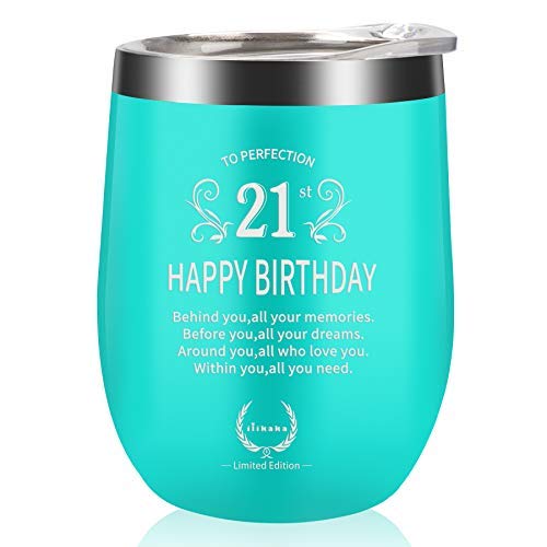 SUNNYPLUS 21st Birthday Gifts for Women Wine glass-21 Funny Gift Idea for Her Best Cups for Wife 21 Year Old Happy Tumbler for Girlfriend,Coworkers 12oz