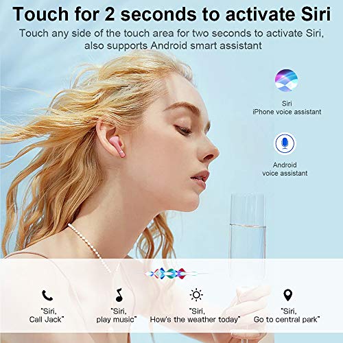 SLuB Wireless Earbuds,Noise Cancelling Bluetooth 5.1 Deep Bass Earbuds,30H Playtime,IPX6 Waterproof Earphones,in-Ear Headphones with Mic,Touch Control and USB Charging Case for iPhone Android Pink