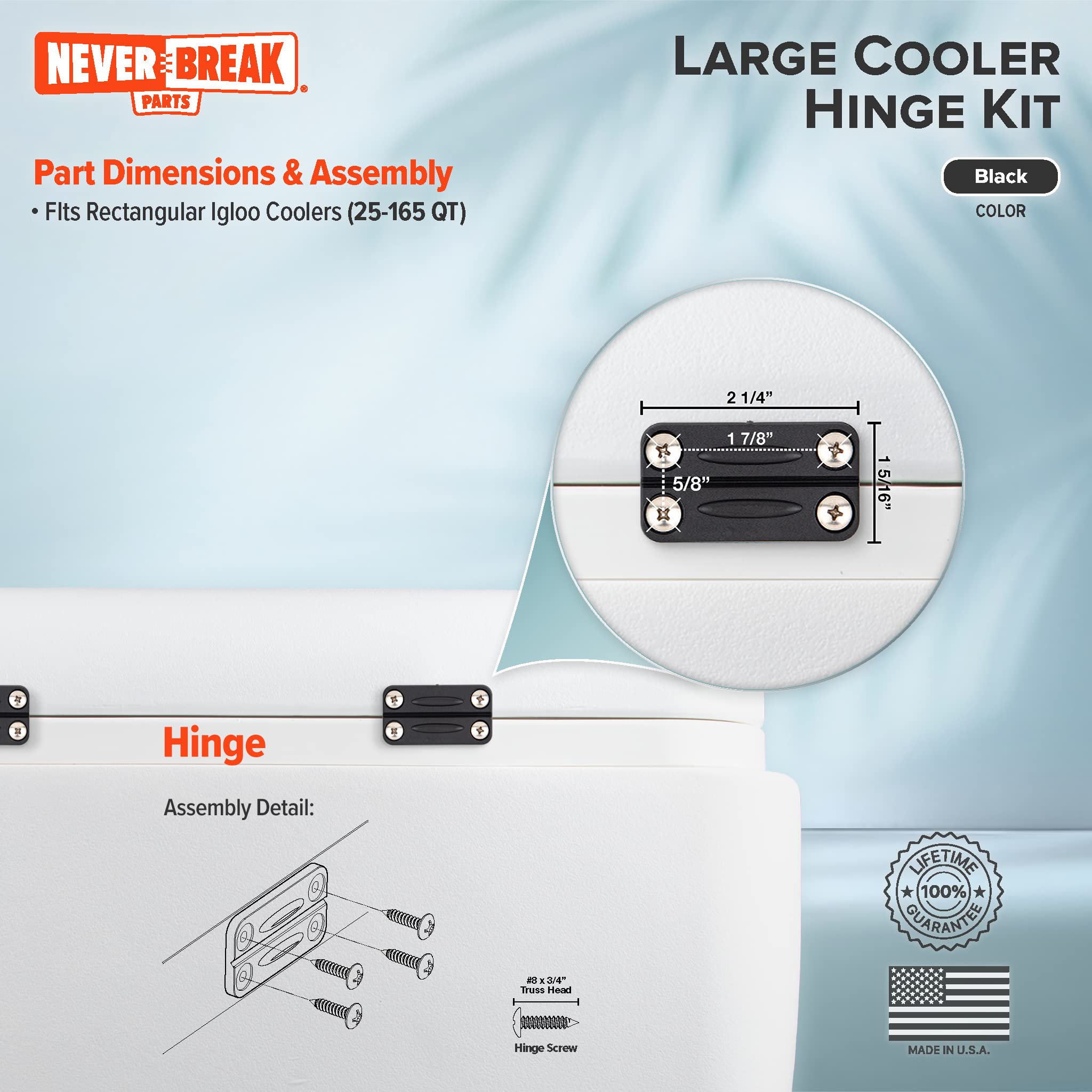 NeverBreak Parts - 3 Pack Black Igloo Cooler Hinges Replacement with Screws | High Strength Igloo Cooler Replacement Parts | Igloo Parts kit for ice chests