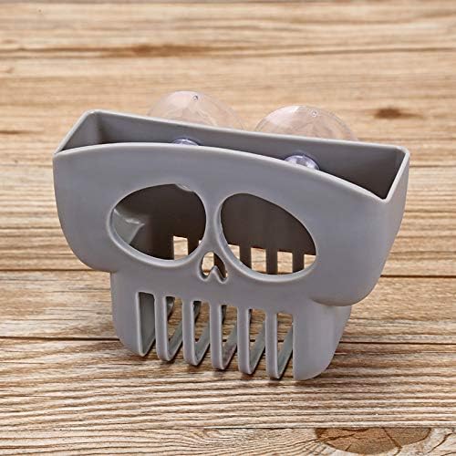 Skull Shape Sponge Holder Drain Rack for Kitchen Sink Suction Cup Plastic Brush Caddy Storage Box Shelf Liquid Creative Drainer (Gray)