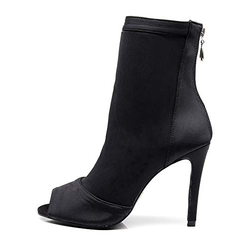SWDZM Women's Latin Dance Shoes Peep Toe Ballroom Salsa Fashion Performance Wedding Dancing High Heel Ankle Dance Boots,Heel-8.5CM,QJW1022,Black,7.5 US