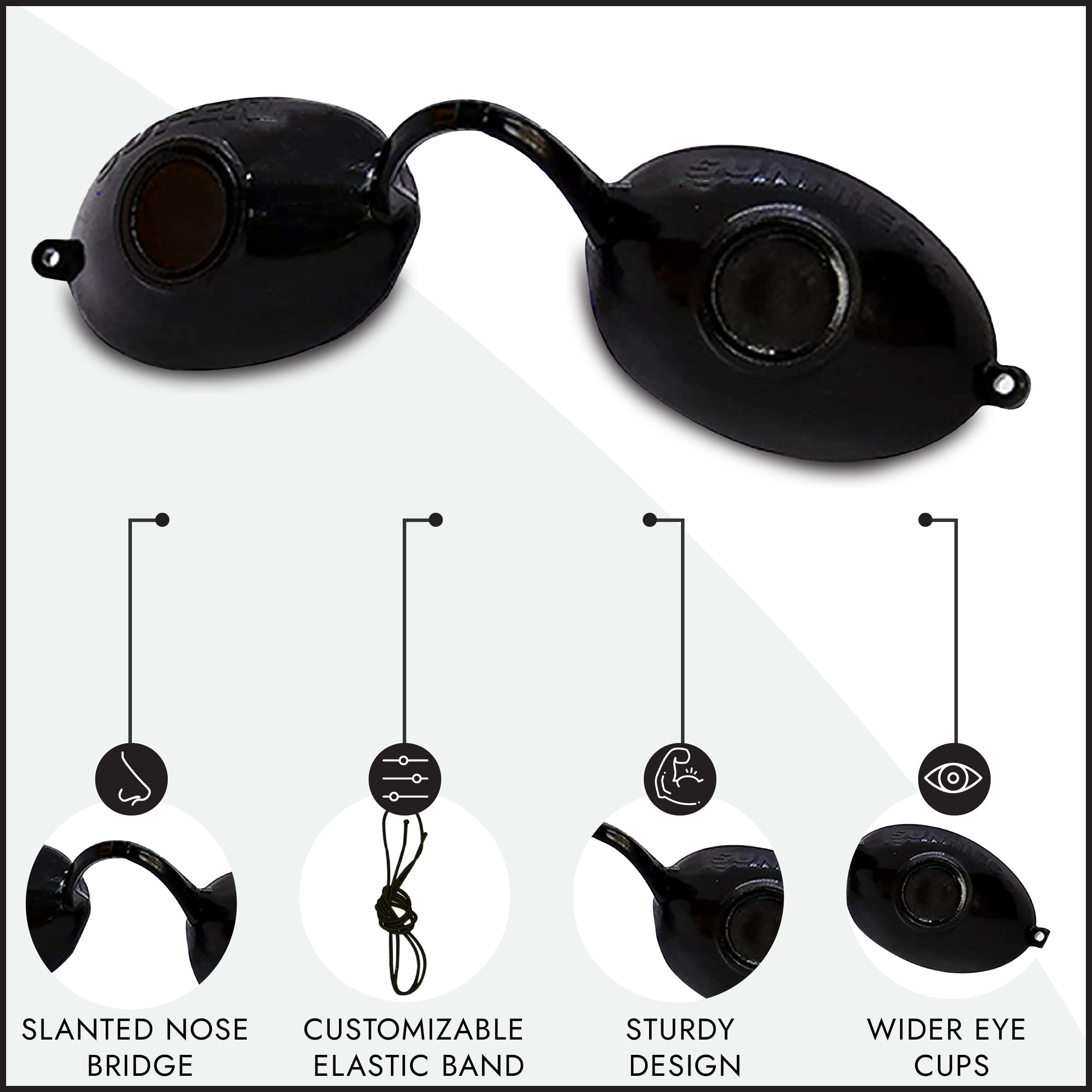 Super Sunnies UV Eye Protection, FDA Compliant Individual Tanning Bed Goggles Eyeshields, Glasses, With a Clear Case/Box (Black)
