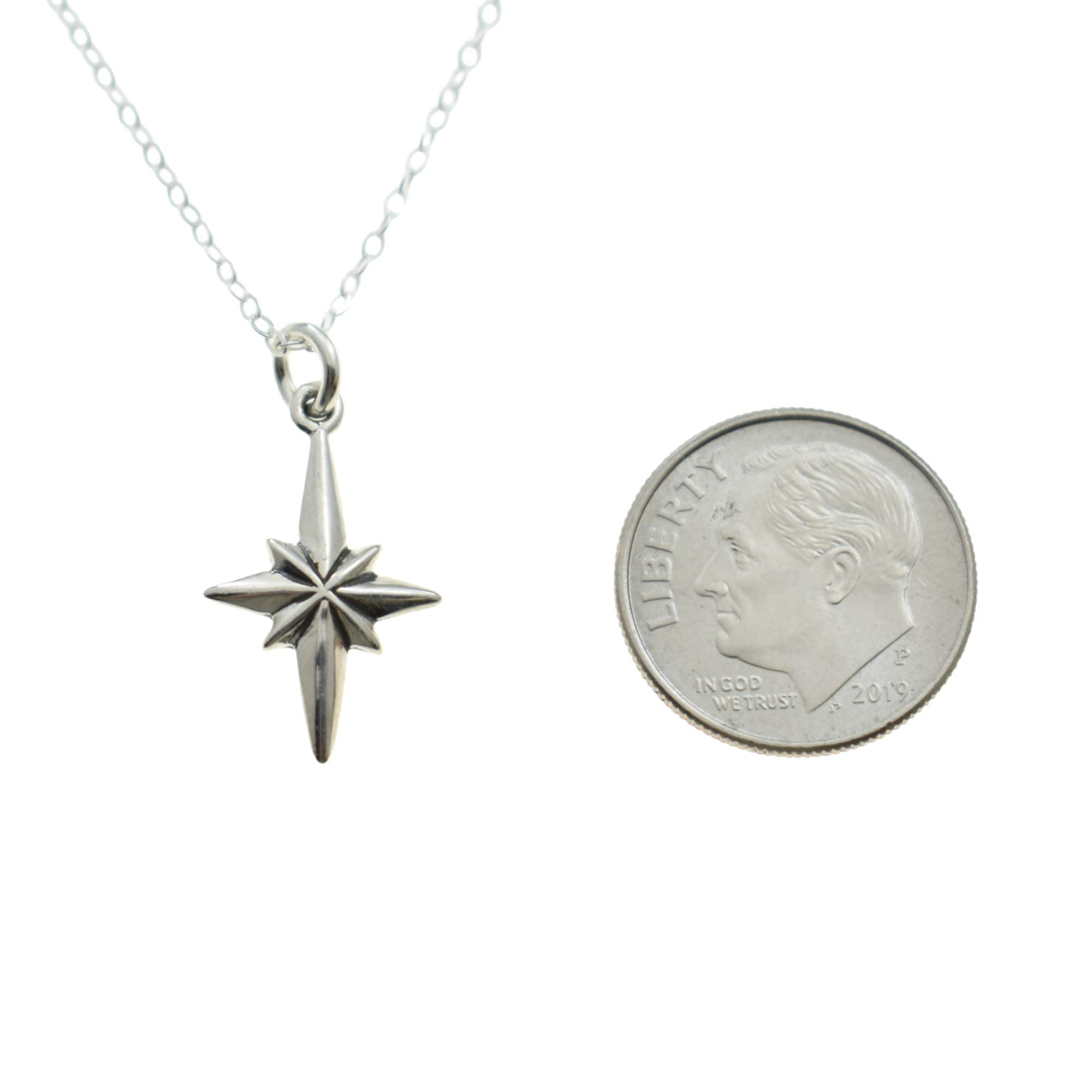 North Star Compass Necklace in Sterling Silver on an 18 Inch Sterling Silver Cable Chain. Enjoy The Journey Necklace. Graduation Gift. Retirement Gift For Woman