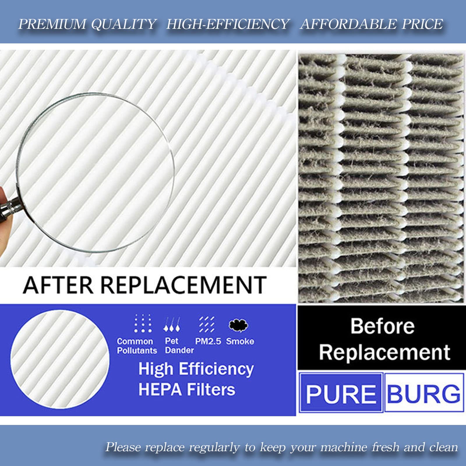 PUREBURG 2-Pack Replacement 3-IN-1 High efficiency HEPA Filters Compatible with Medify MA-25 (MA-25 B/W/S) Air Purifier