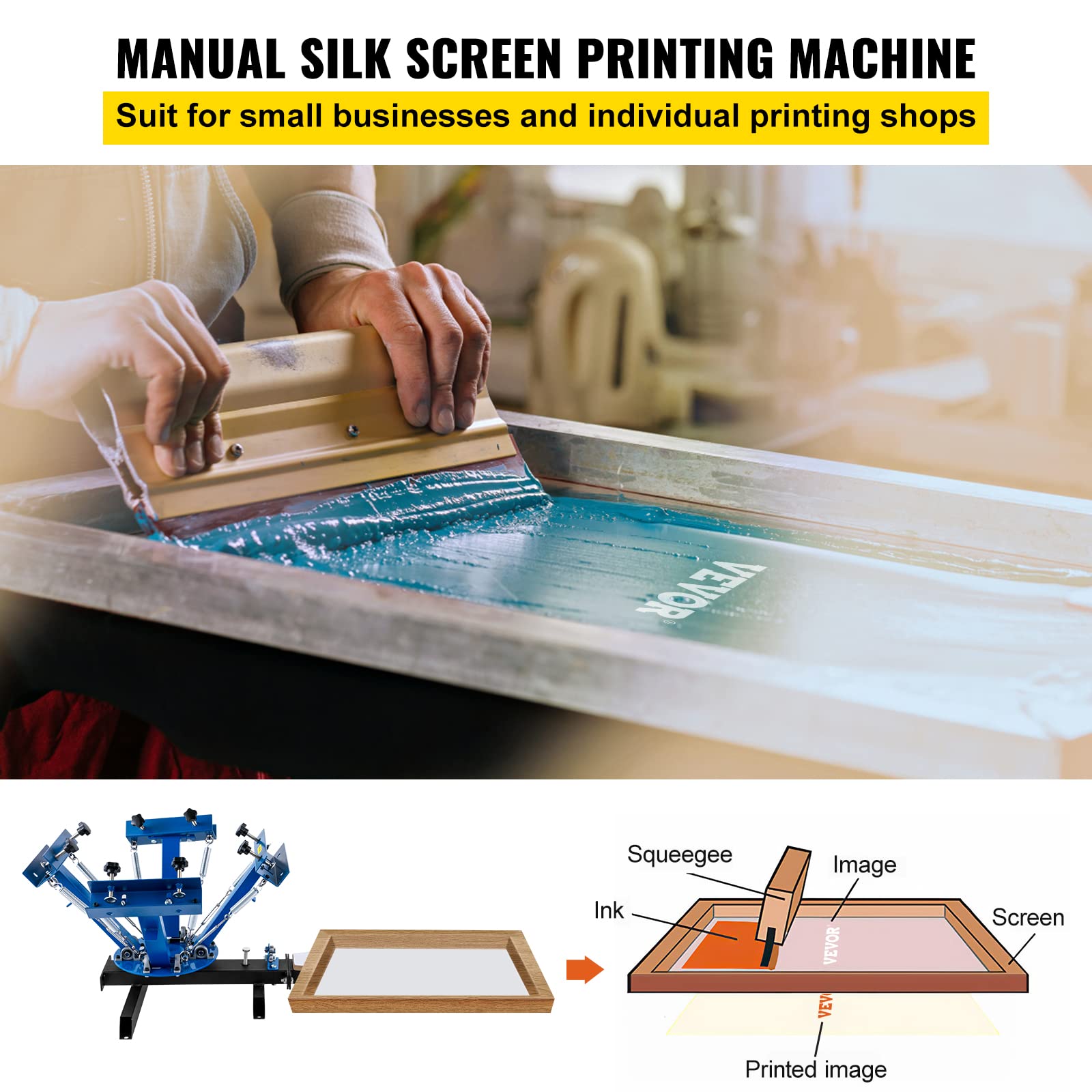 VEVOR Screen Printing Press 4 Color 1 Station Screen Printing Machine Removable Pallet Silk Screen Printing Machine for DIY T-Shirt Printer