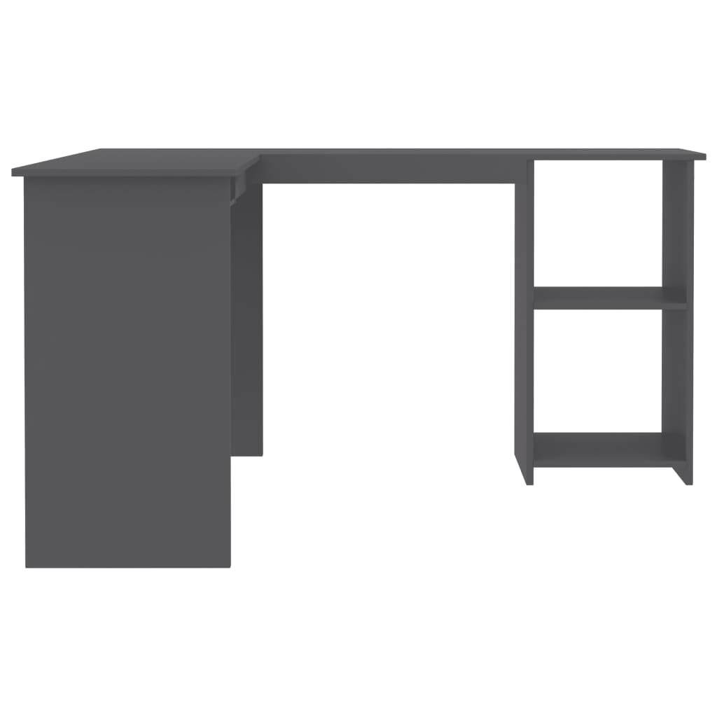 Queen.Y L Shaped Computer Desk, Corner Writing Desk with Pull-Out Keyboard Tray, Modern Simple Style PC Table with 2 Open Shelves, for Home Office, Gray