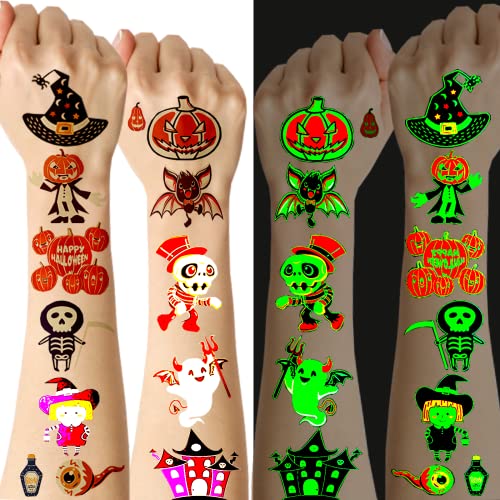 Waterproof Cartoon Stickers for Laptop Luminous Temporary Tattoos for Kids, 120 Styles Glow in the Dark Decorations Birthday Party Favors Supplies, Gifts Fake Tattoos for Teens Adults 10 Sheets