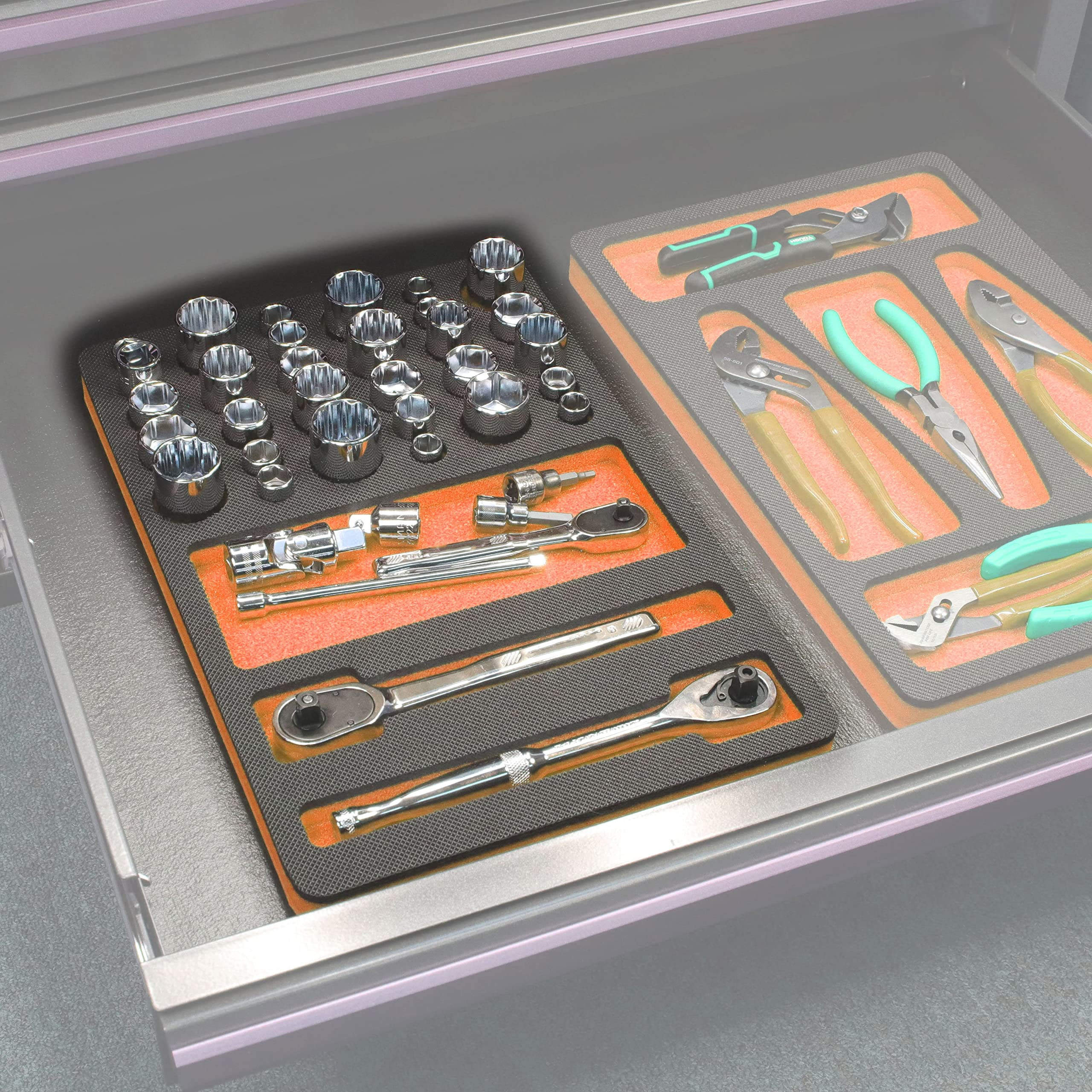 Polar Whale Tool Drawer Organizer Socket Holder Insert Orange and Black Durable Foam Strong Tray 15 x 10 Inches Holds 30 Sockets and More Fits Craftsman Husky Kobalt Milwaukee and Many Others