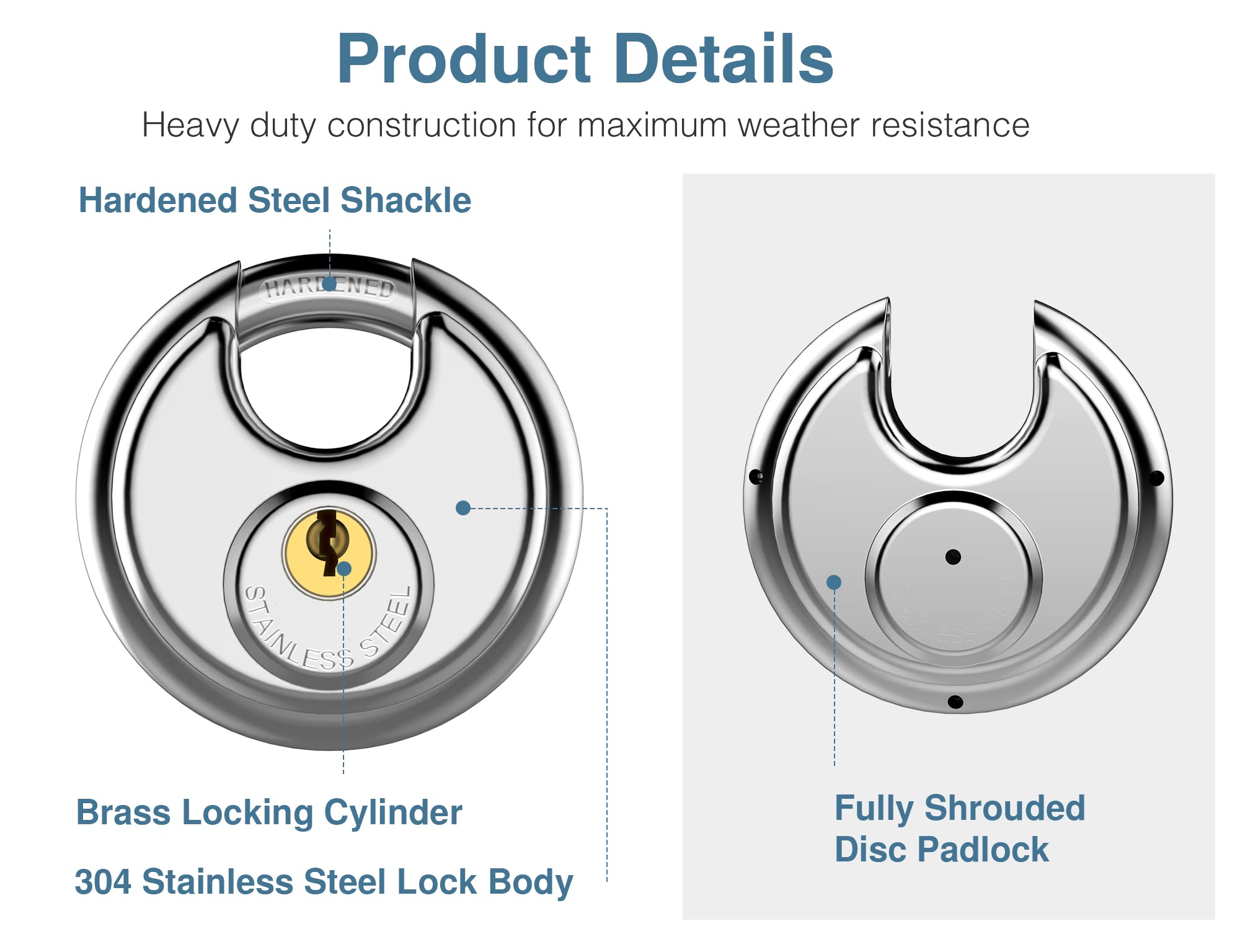 Puroma Keyed Padlock, Stainless Steel Discus Lock Heavy Duty Locks with 3 Keys, Waterproof and Rustproof Storage Lock with Rubber Bumper for Warehouse, Garage, Storage Locker, and Outdoors (1 Pack)