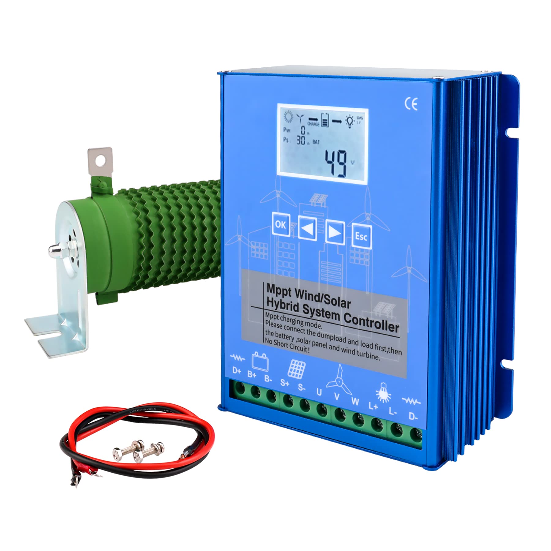 Smaraad 1400W Wind Solar Hybrid Charge Controller 12V/24V Auto Detection, MPPT Off Grid Hybrid Charge Controller with LCD Display & Dump Load Suit for 1000W Wind Generator 400W Solar Panel
