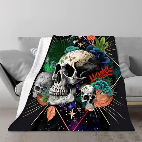 POSLAB Super Soft Throw Blanket Aesthetics Skull Mushroom Flower Printed Light Weight Plush Flannel Blankets Living Room Sofa Beding for Adults for All Season
