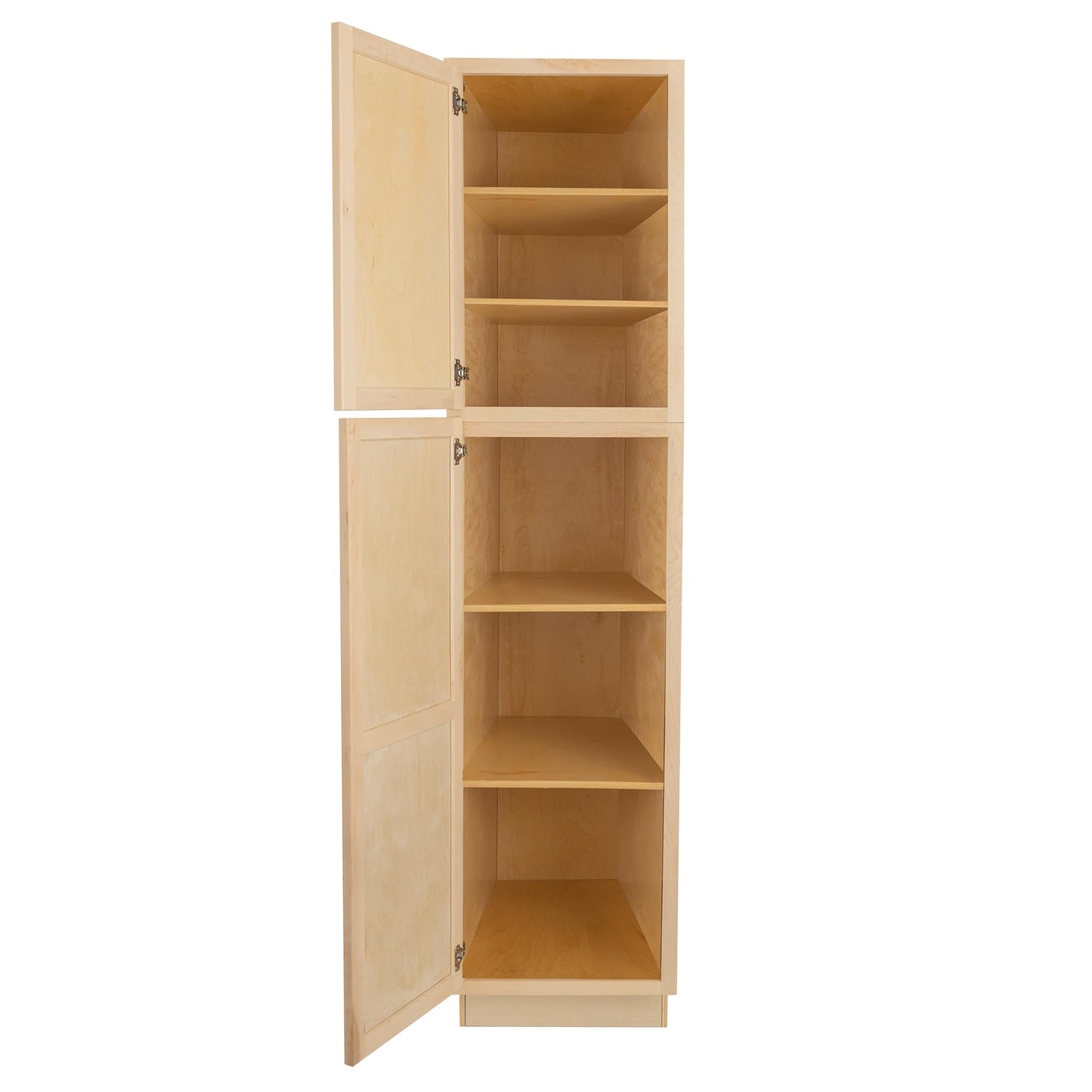 Quicklock RTA (Ready-to-Assemble) | Base Kitchen Cabinets - Shaker Style | 100% Plywood | Made in America | Soft Close Hardware (Raw Maple, 24" D x 18" W x 84" H Pantry)