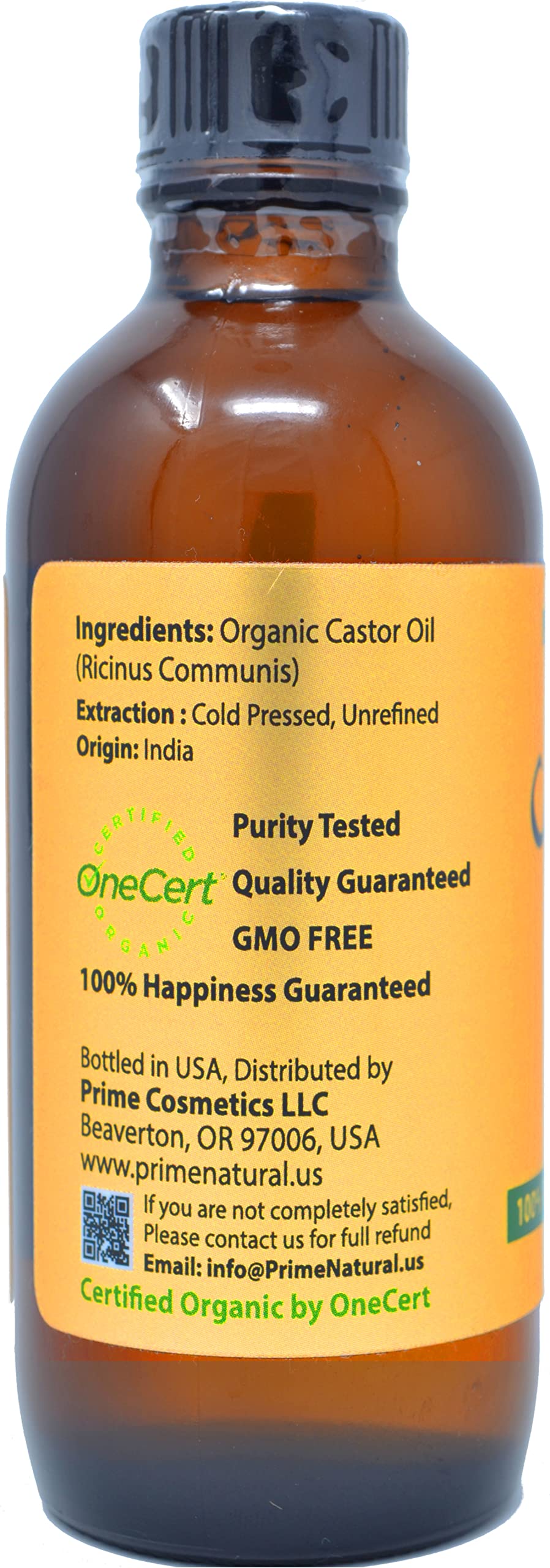 PRIME NATURAL Organic Castor Oil (4oz / 120ml) - USDA Certified Organic, Pure, Cold Pressed, Thick, Hexane Free - Stimulate Growth for Eyelashes, Eyebrows, Hair, Skin Moisturizer