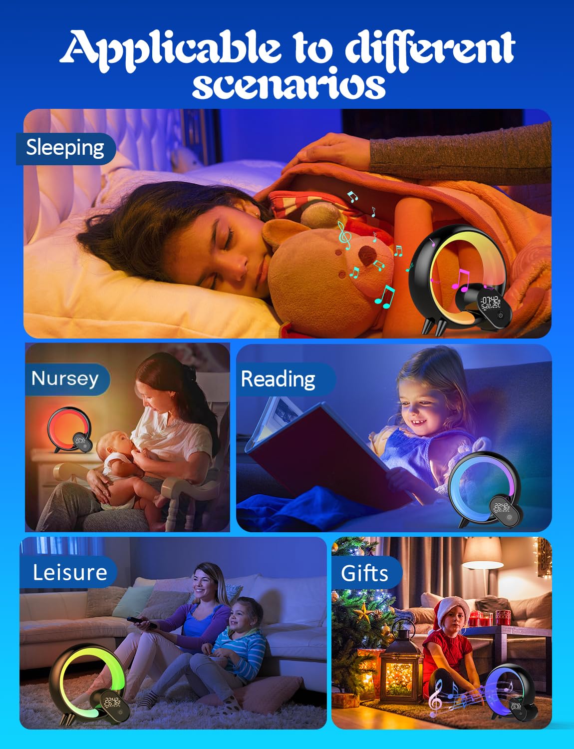 Smart Night Light for Kids,Wake Up Light Sunrise Alarm Clock,Ambient Light & Sleep Assistant 15 Soothing Sounds Baby Night Light,App,Bluetooth Speaker,Bedside Lamp,Timer,Remote Control,Ideal for GIF