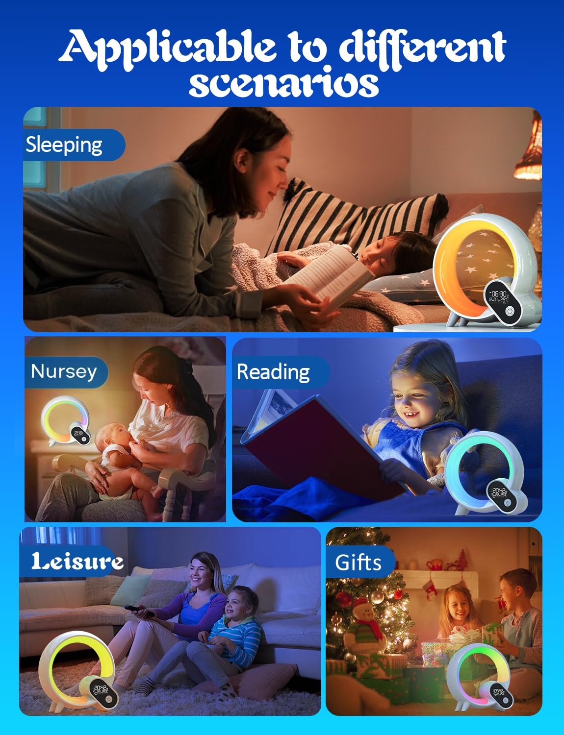 Smart Night Light for Kids,Wake Up Light Sunrise Alarm Clock,Ambient Light & Sleep Assistant White Noise Sound Machine Baby Night Light,App,Bluetooth Speaker,Snooze,Timer,Remote Control,Ideal for Gift