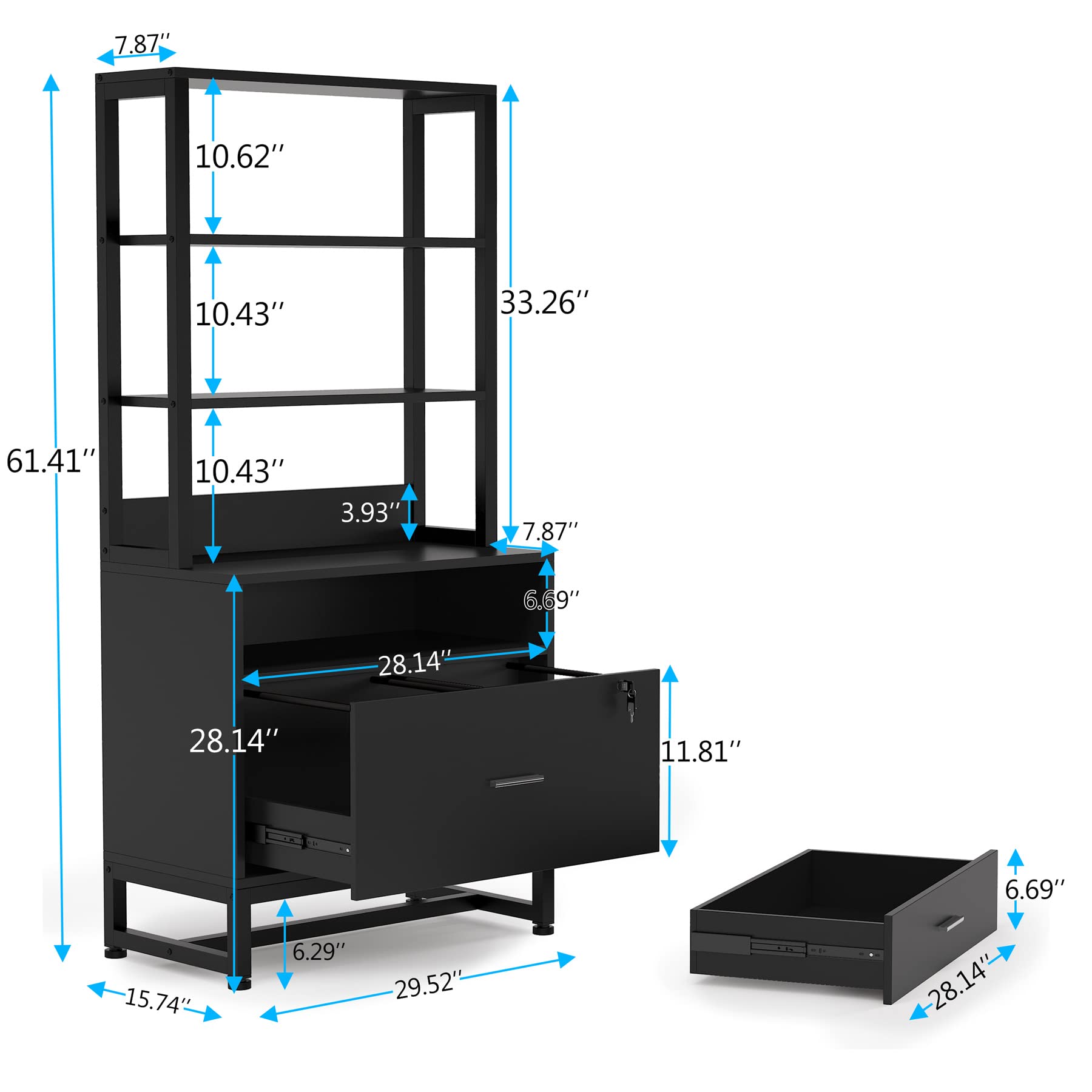 Tribesigns 2 Drawer Vertical File Cabinet with Lock & Bookshelf, Letter Size Large Modern Filing Cabinet Printer Stand with Open Storage Shelves for Home Office, Black