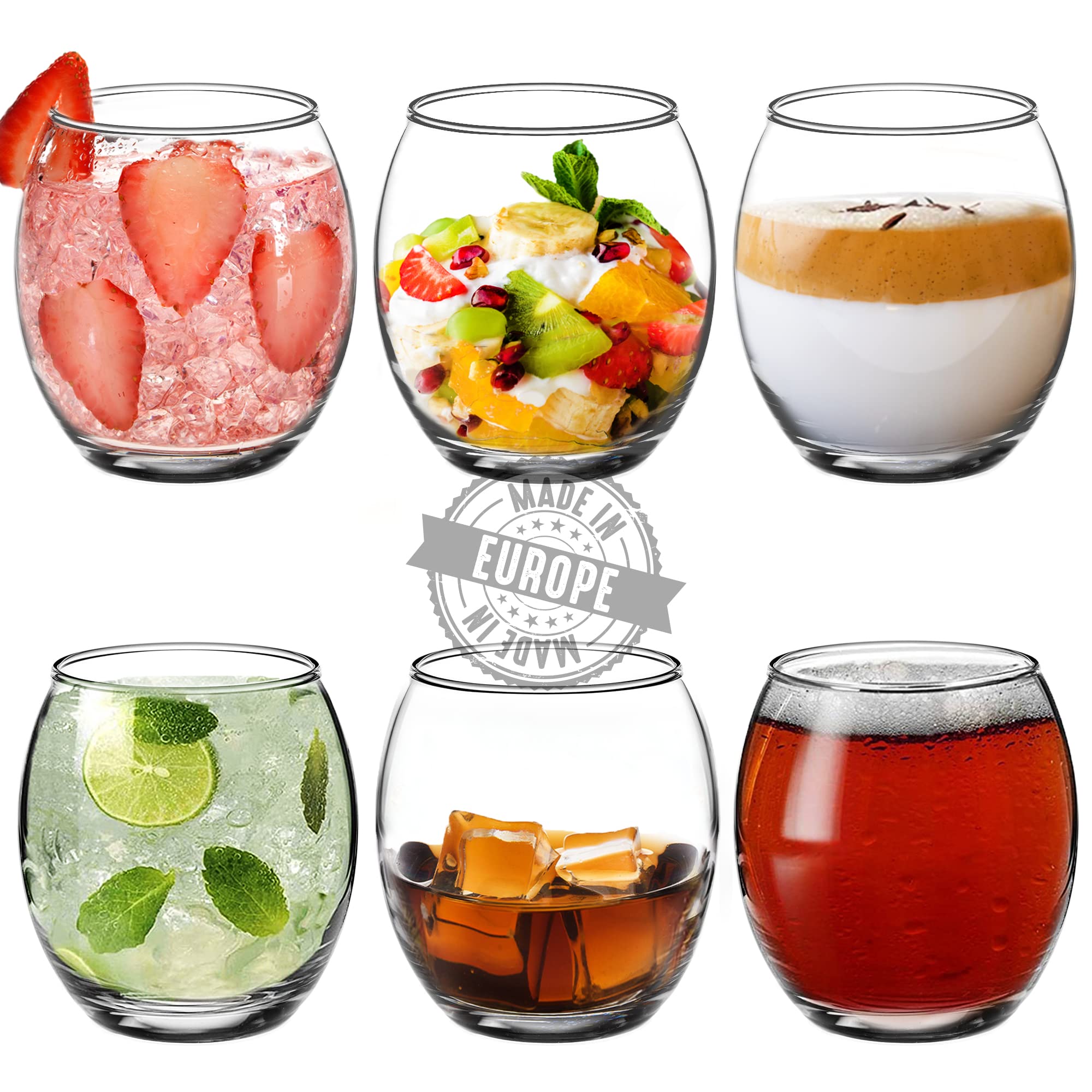 Volarium Drinking Glasses Never Spill Tumbler Set of 6, Old Fashioned Whiskey Glass, Brandy Whiskey Curved Glass Set, Scotch Glasses with Heavy Base, 13 3/4 oz