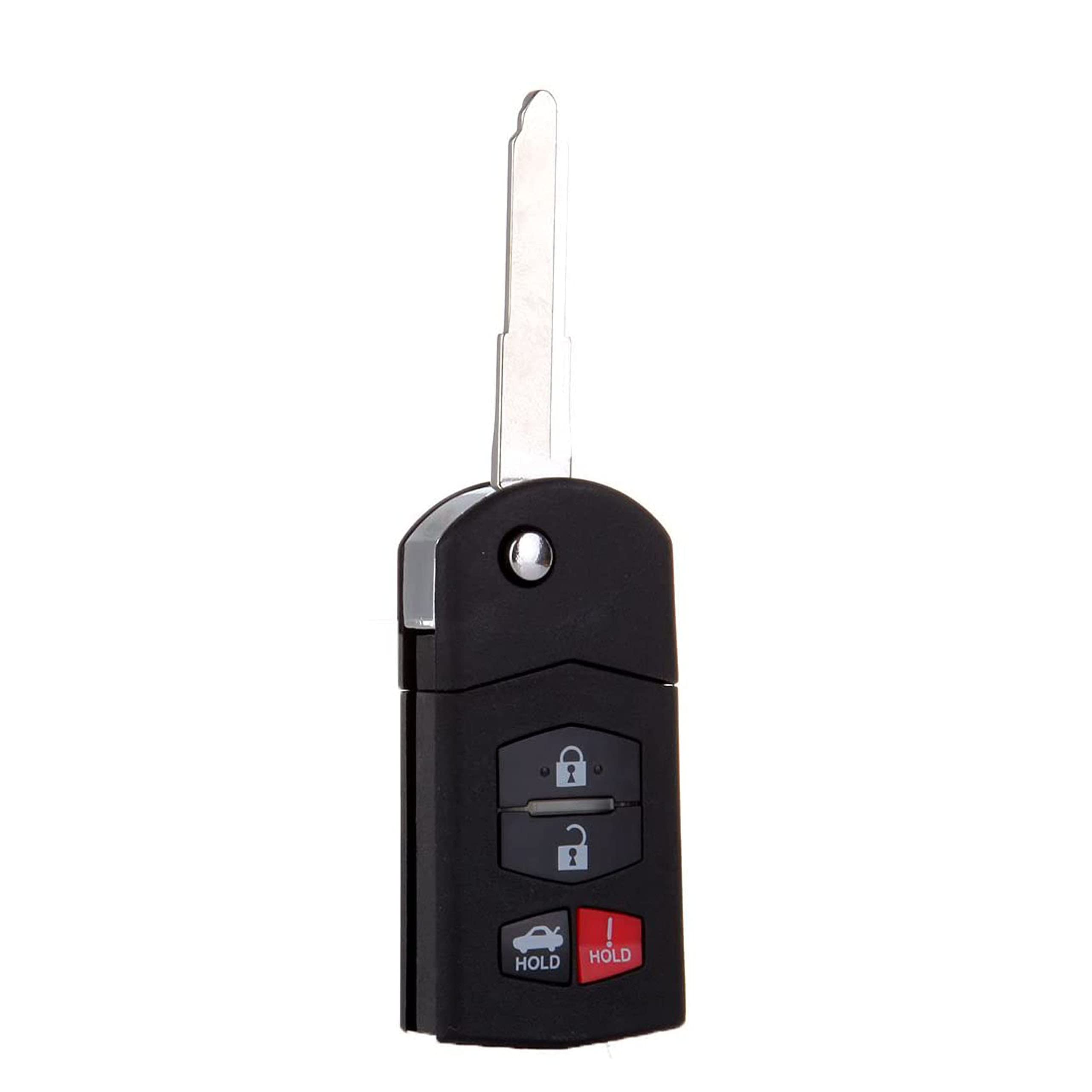 QIXIUBIA for Mazda 4 Buttons Folding Uncut Blade Key Fob Case Shell Fit for 2006-2015 Mazda MX-5 Miata 2010-2013 Mazda 3 2009-2013 Mazda 6