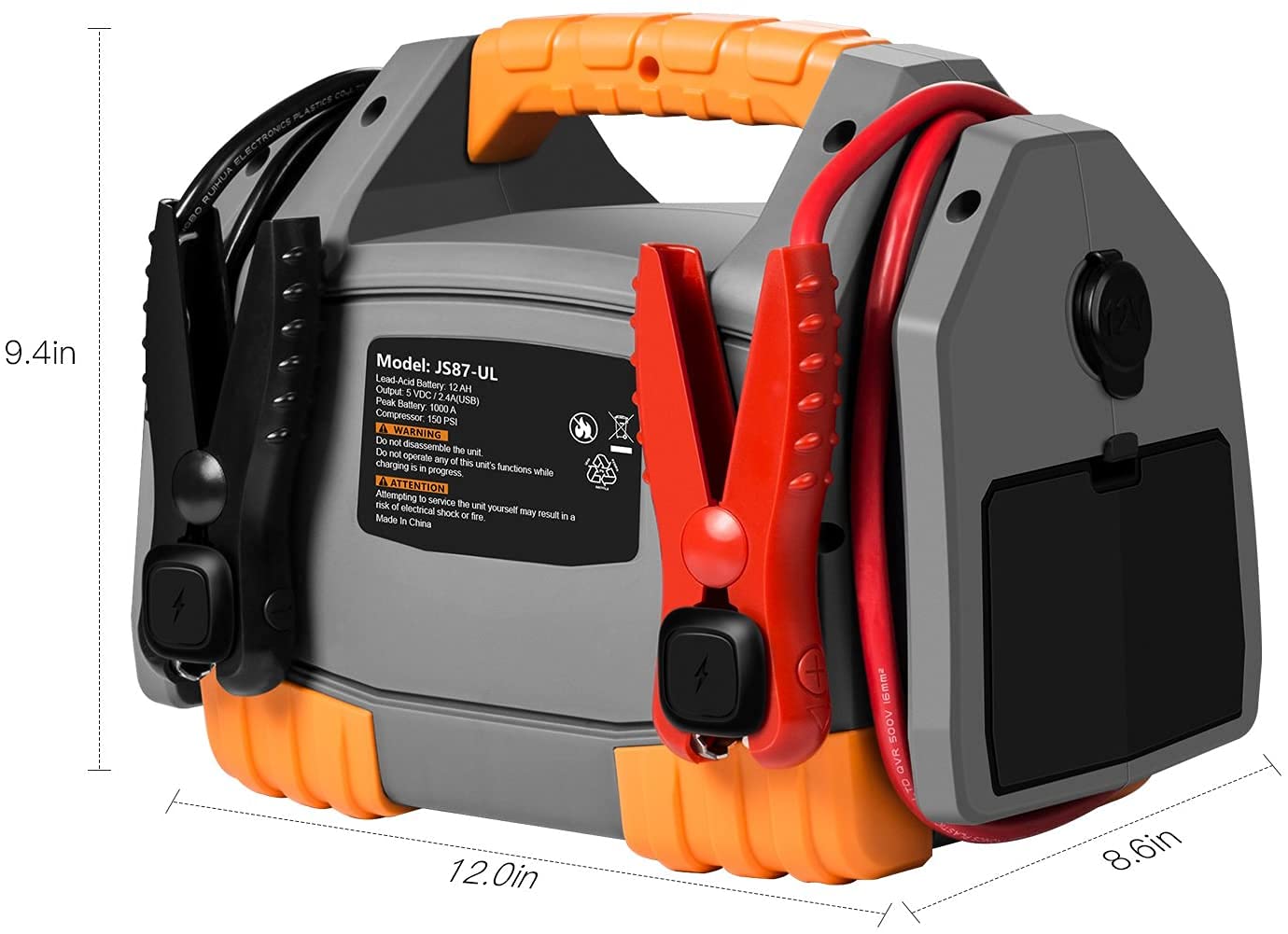 POTEK Jump Starter Source with 150 PSI Tire Inflator/Air Compressor,900 Peak Amps Power Station with 2.4A USB Port