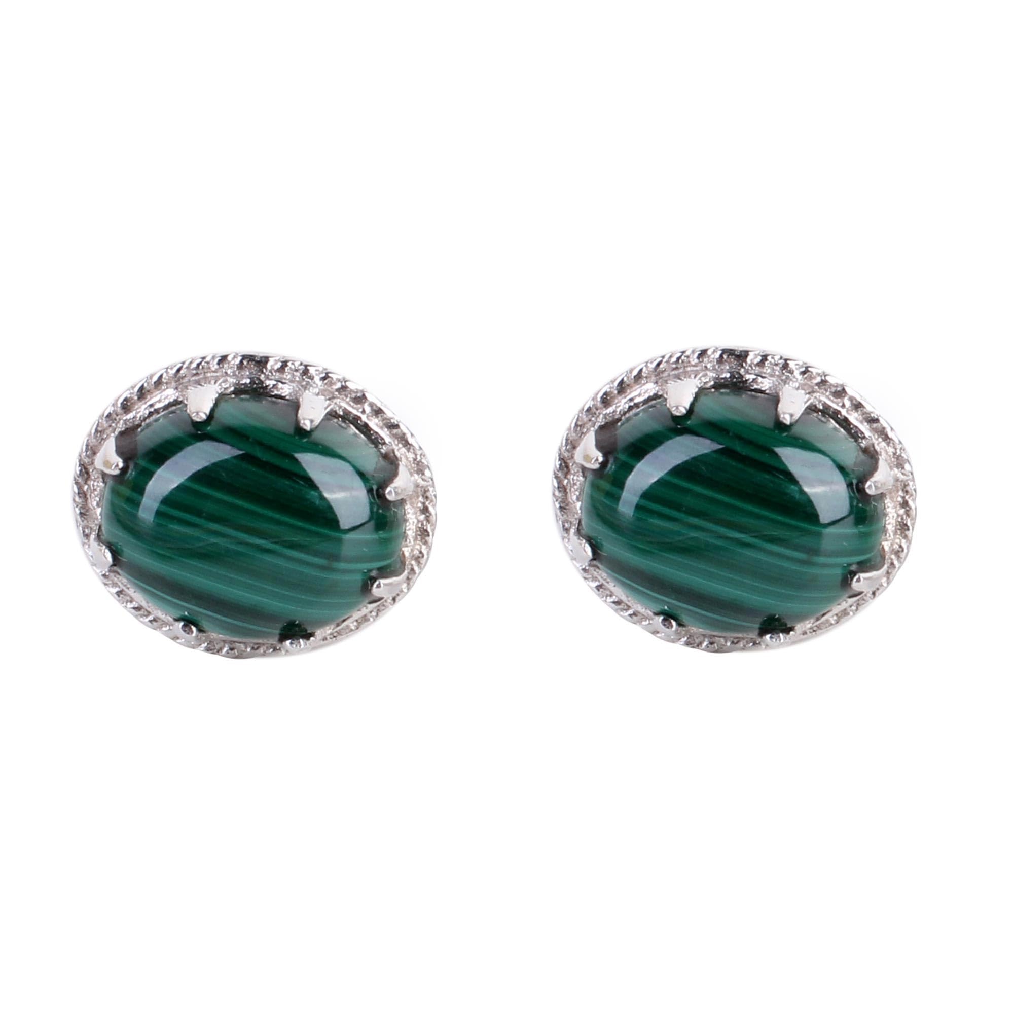 NOVICA Artisan Handmade Malachite Stud Earrings Sterling Silver Deep Green India [0.4 in L x 0.3 in W x 0.3 in D] ' Morning Forest'