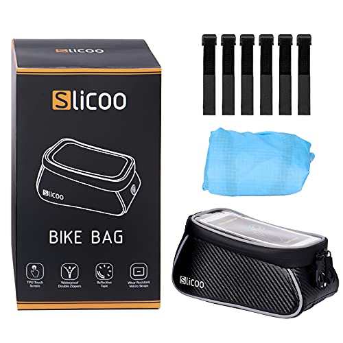 SlicooWaterproof Bicycle Bag, Bike Front Frame Bag Holds iPhones & Android Below 6.0'', Bicycle Smartphone Handlebar mounts with Sensitive Touchscreen, Cycling Accessories for Adult Bikes