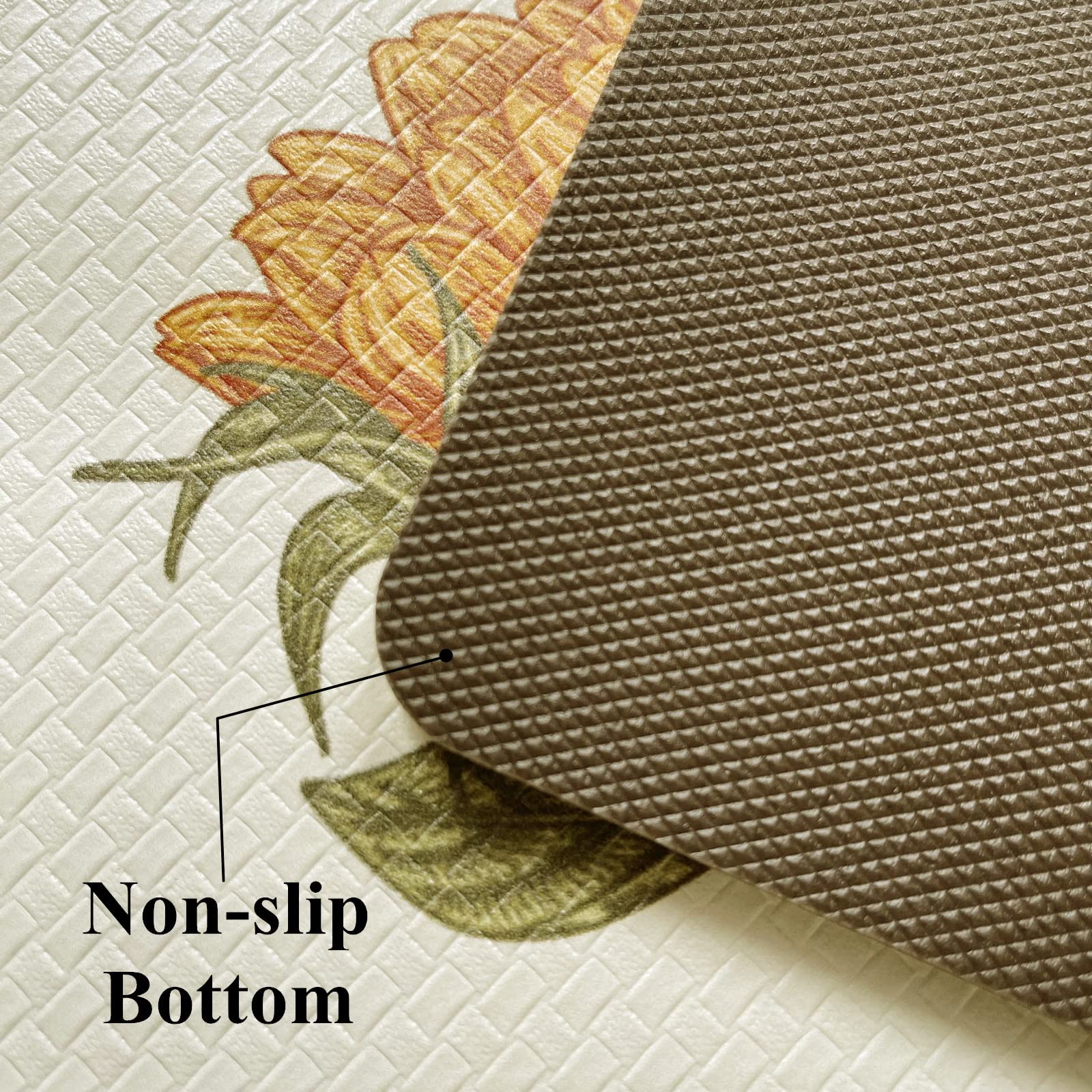 UKELER Farmhouse Kitchen Rug Set 2 PCS Sunflower Floral Waterproof Laundry Room Rugs Runner Non Slip Cushioned Anti-Fatigue Area Rugs for Kitchen Laundry Room