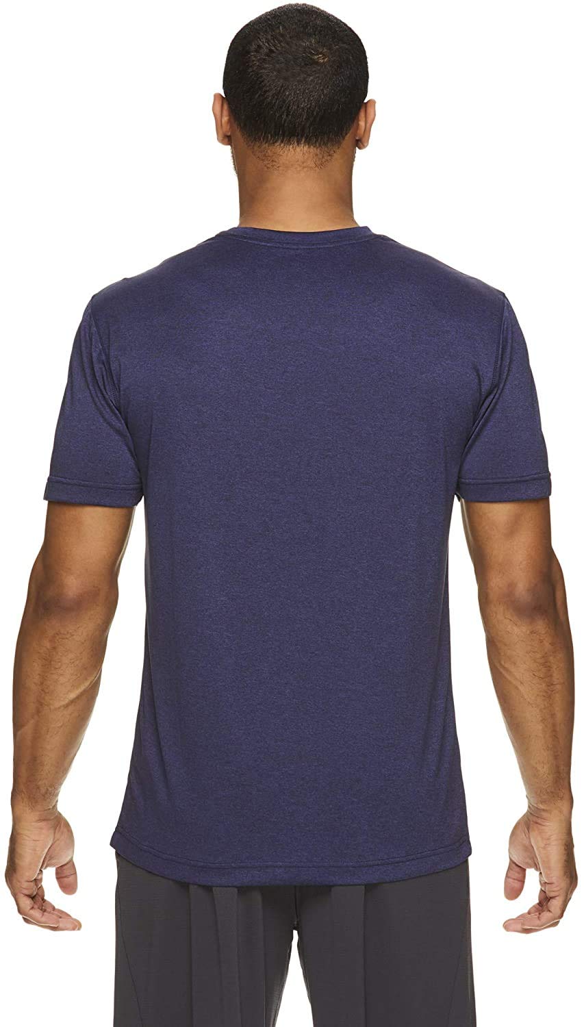 Reebok Men's Supersonic Crewneck Workout T-Shirt Designed with Performance Material - Neptune Navy Heather Blue, Medium