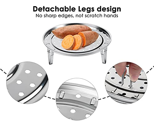 Steamer Rack 8.5 Inches 304 Stainless Steel Steaming Rack Steam Tray with Removable Legs for Steamer Cookware Instant Pressure Cooker Multi-functional Steamer Basket