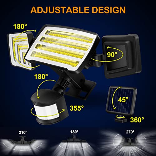 VENSSTNOR Solar Motion Sensor Flood Lights Outdoor - 4000LM 4 Lighting Modes, 72FT Sensing Distance, Split 3000mAh Solar Panel, IP65 Waterproof Security Lights with Remote for Porch Yard Patio Garage