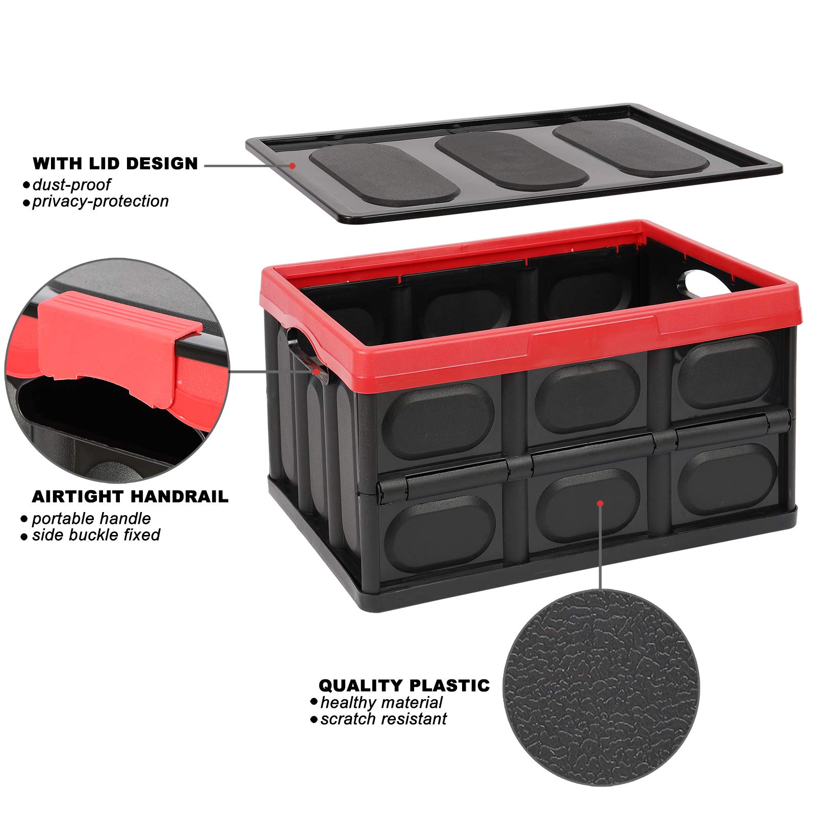 Senhuok 2 Pack Collapsible Storage Box 30L Folding Storage Bin with Lid Storage Container Shelf Basket Plastic Utility Crates Tote Clothes Toy Books Snack Shoe Grocery Storage Holder - Black