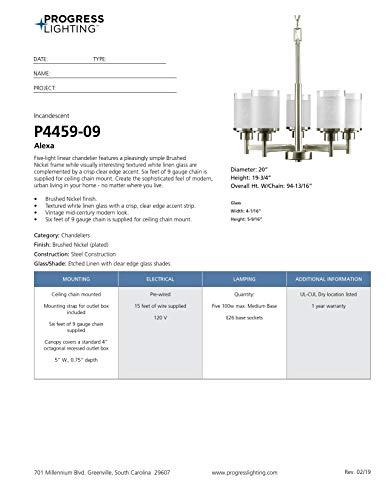 Progress Lighting P4459-09 Alexa Chandeliers, 20-Inch Diameter x 19-13/16-Inch Height, Nickel