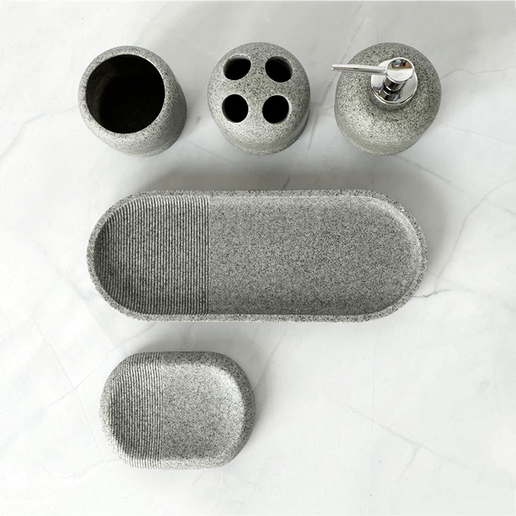 Soap Dispenser Accessory Set - 4 Piece Countertop Accessory Including Lotion Soap Dispenser Tumbler Toothbrush Holds and Tray Soap Dispenser (Color : Gray) (Beige B)