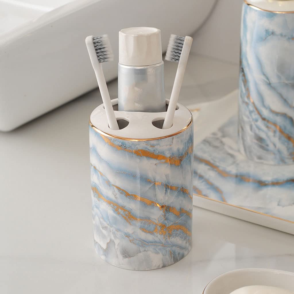 Soap Dispenser Accessories Set -6 Pieces Counter Top Bath Set Includes Soap Dispenser Toothbrush Holder Tumblers Soap Dish and Tray, Ceramic Soap Dispenser