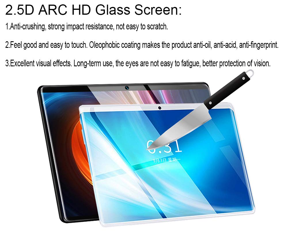 Tablet 10 Inch 2.5D Tempered Glass HD Display Dual SIM Card Slot Tablet ,Android 6.0,Quad Core Processor with Dual Camera /WiFi/Bluetooth/GPS (Black)