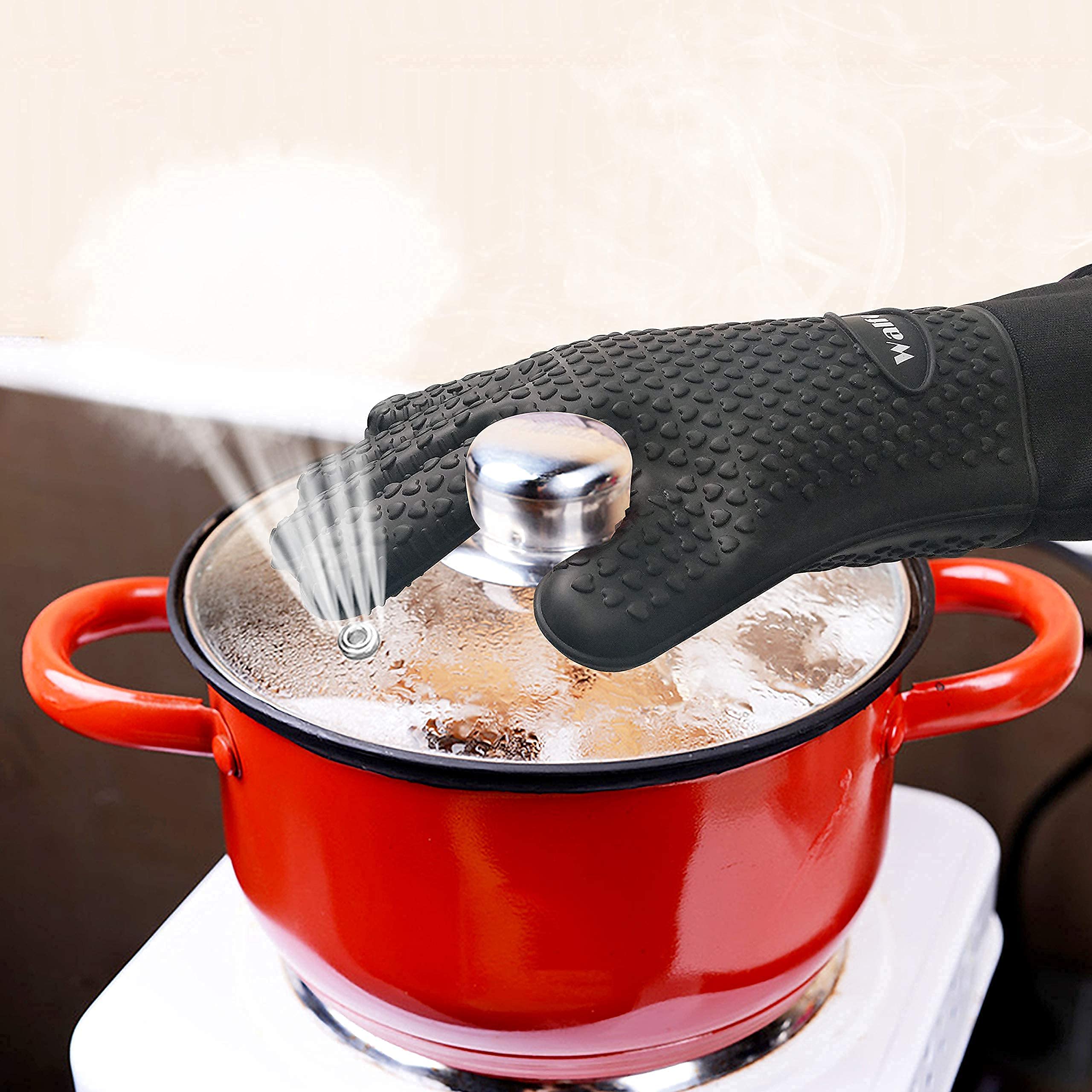 Walfos Premium 4PCS Silicone Mini Loaf Pan Set + High Heat Resistant Silicone Oven Mitt Set,Great for Kitchen Baking and Grilling!