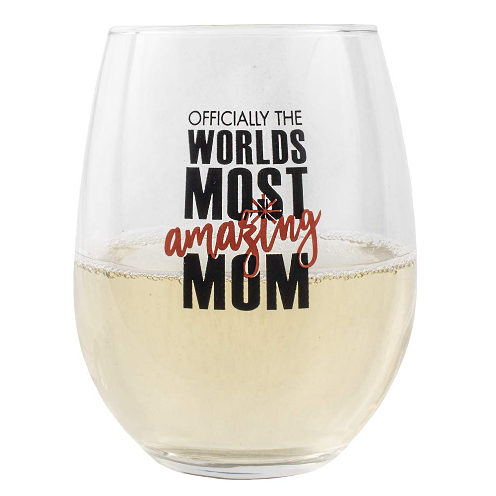 TWO TRINKETS Officially the Worlds Most Amazing Mom Stemless Wine Glass, 15 oz. Black & Orange