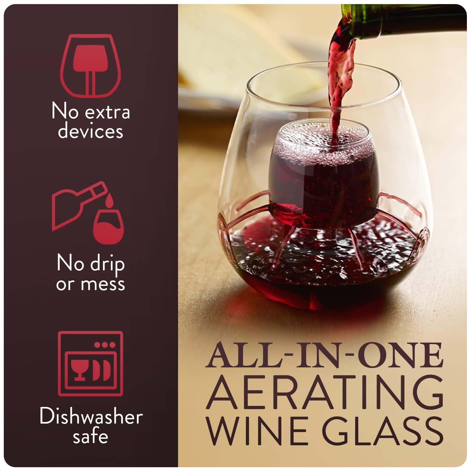 Stemless Aerating Wine Glasses (Set of 2) by Chevalier Collection β Patented Wine Glasses with Built In Aerator