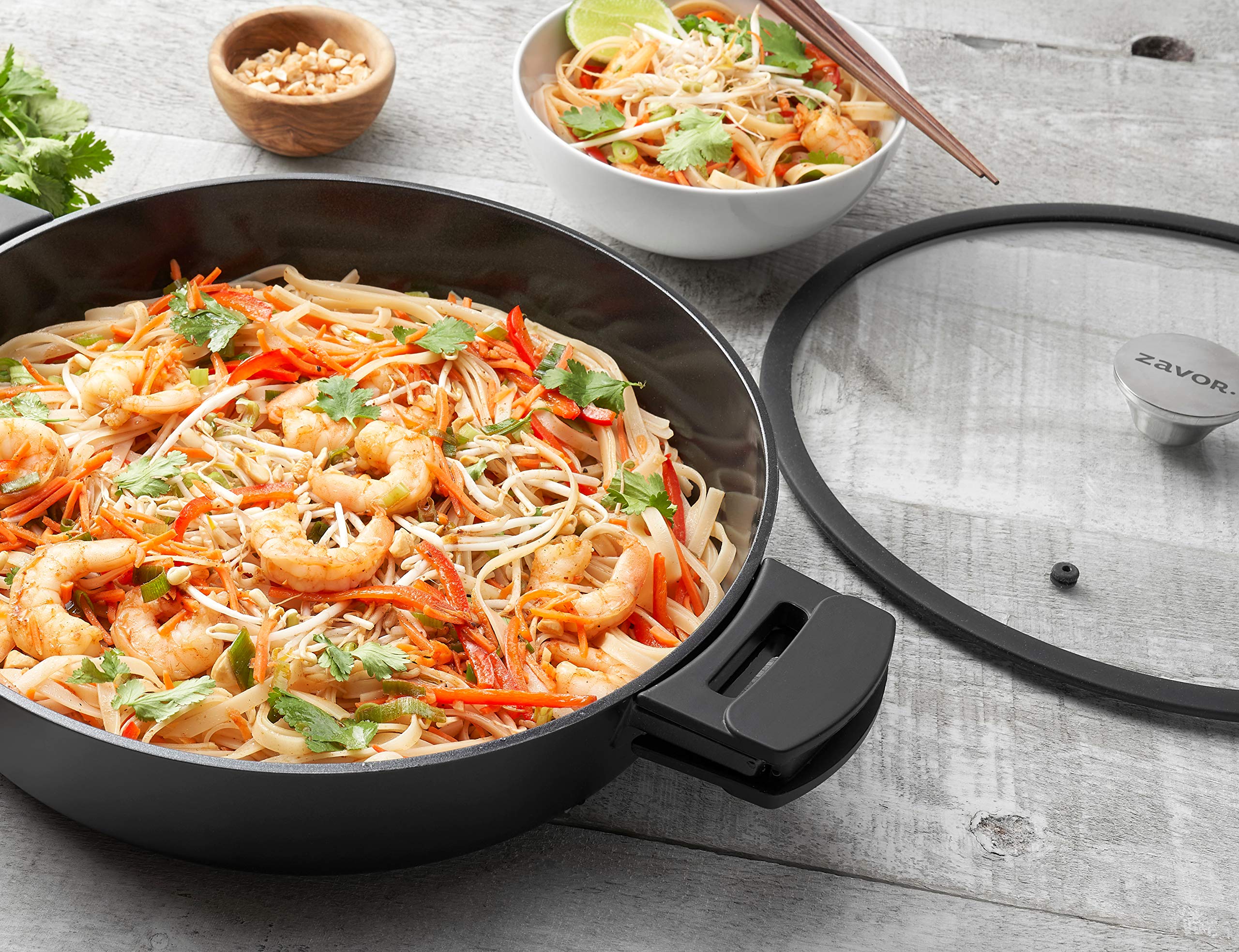 ZAVOR Noir 6 Qt Sauté Pan - Premium Cast Aluminum with Titanium-based Nonstick Ceramic Coating & Removable Handles - Ultra Lightweight - Oven & Induction Ready | Noir Collection (ZCWNR37)