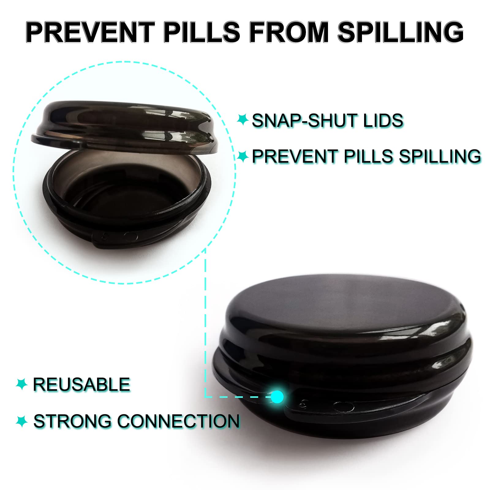 UHOUSE Small Pill Box (3 Pack), Daily Mini Pill Organizer Portable for Purse Pocket,Travel Pill Case Medicine Storage Container Earplug Case (Blcak)